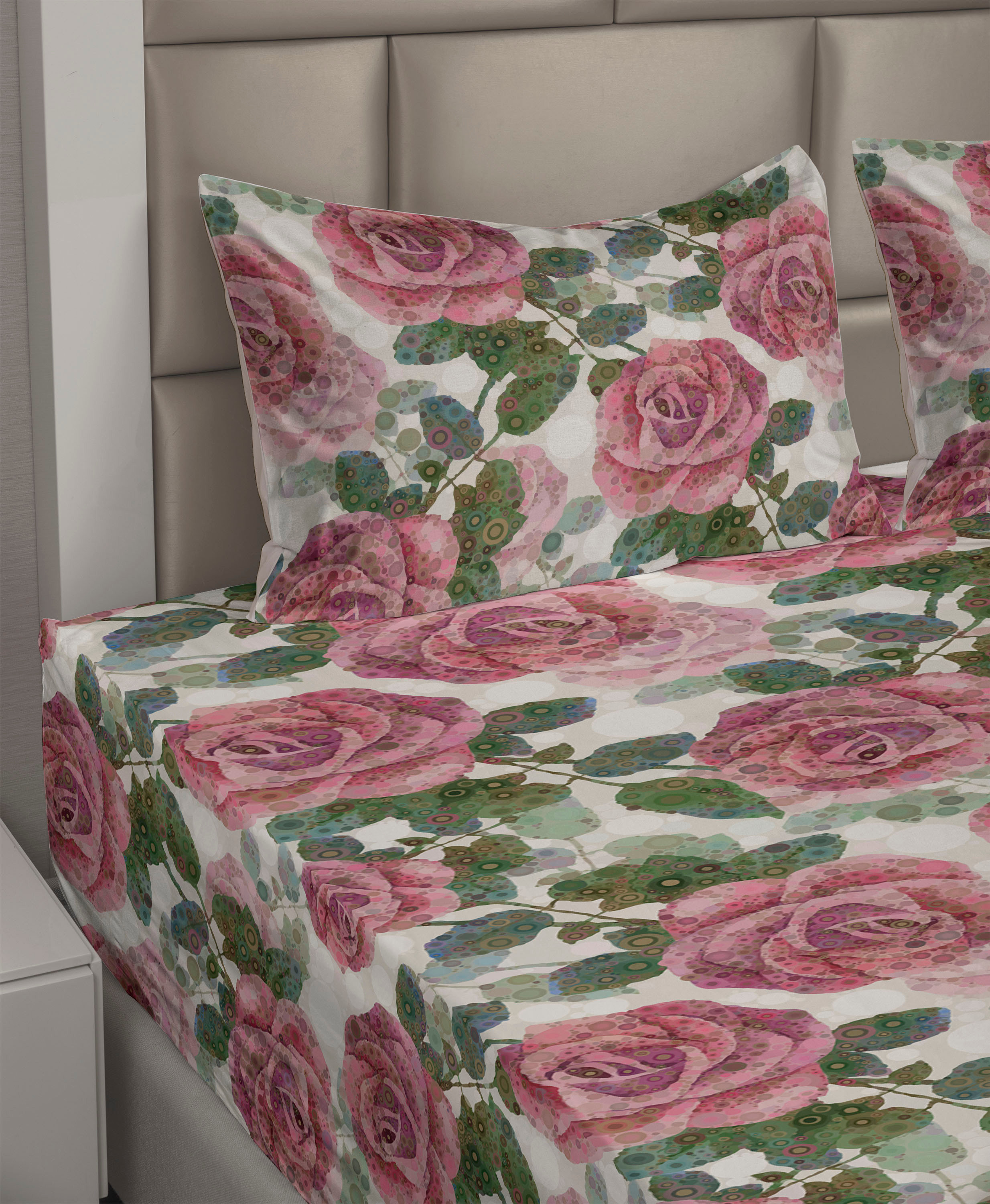 Ambesonne Roses Sheet Set English Garden Blossom Art Pastel Pink and ...