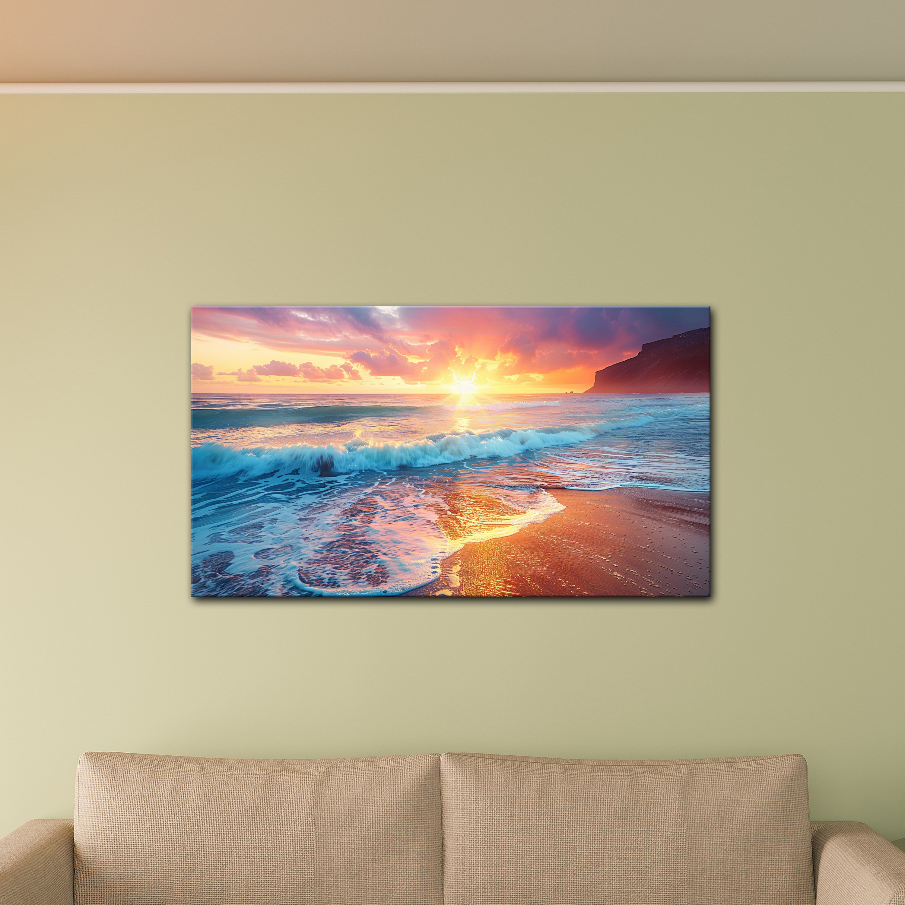 Highland Dunes Golden Tides: Warm Sunset Waves on the Beach by Genie's ...