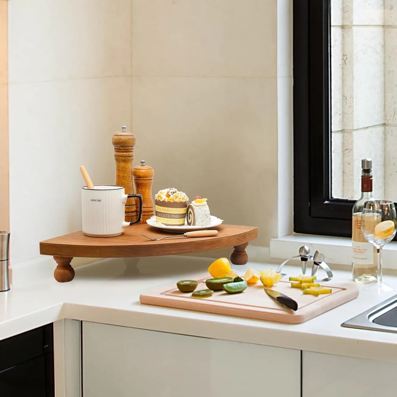 Alcott Hill® Corner Counter Wood Shelf, Centerpiece Display Riser For ...