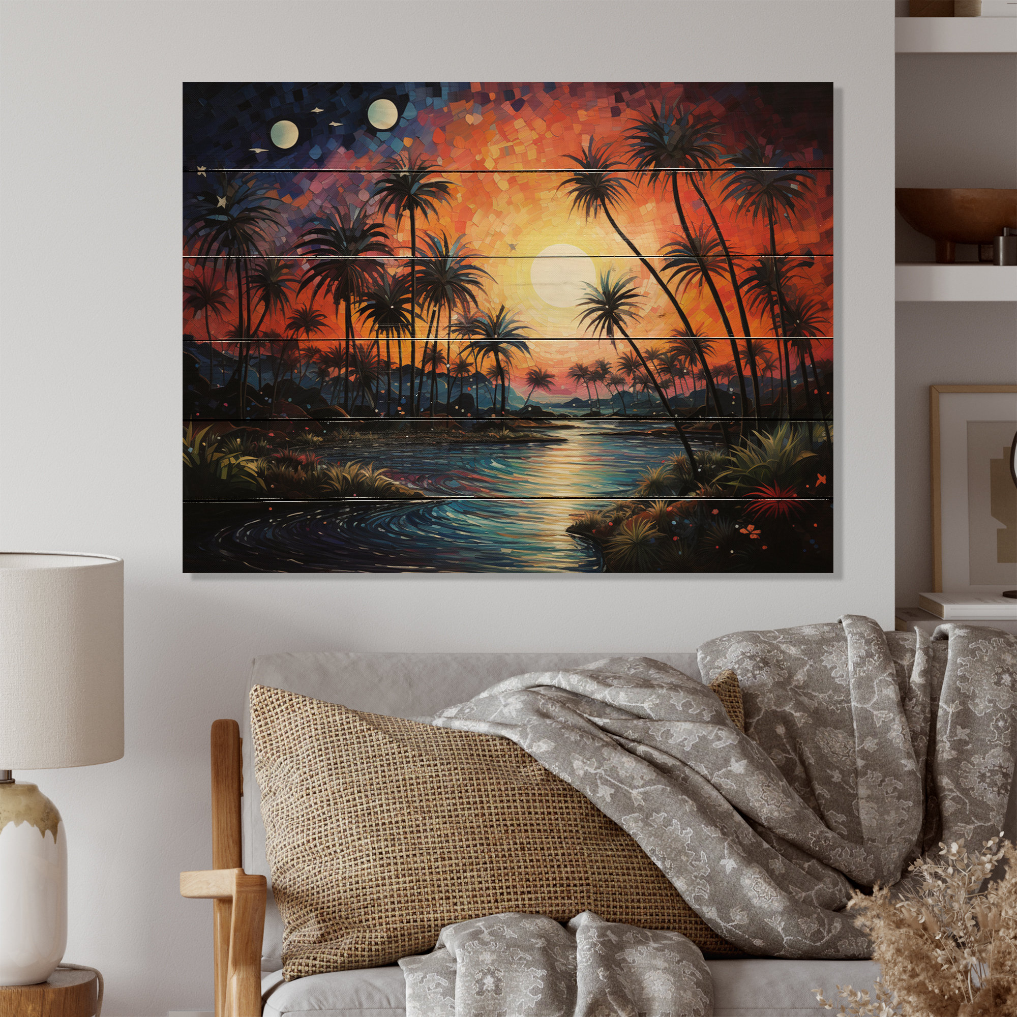 Bayou Breeze Palm Trees Tropical Pointillism III On Wood Print | Wayfair