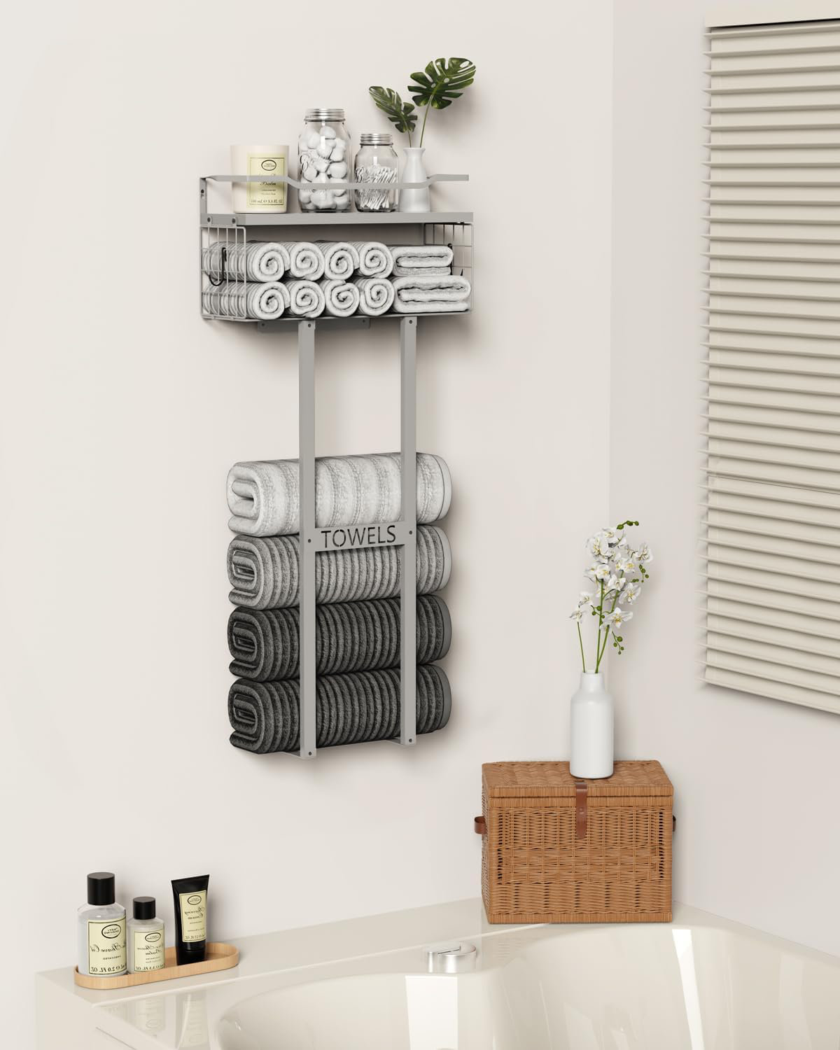Ruya company Wall Mounted Bathroom Towel Rack With Floating Shelf ...