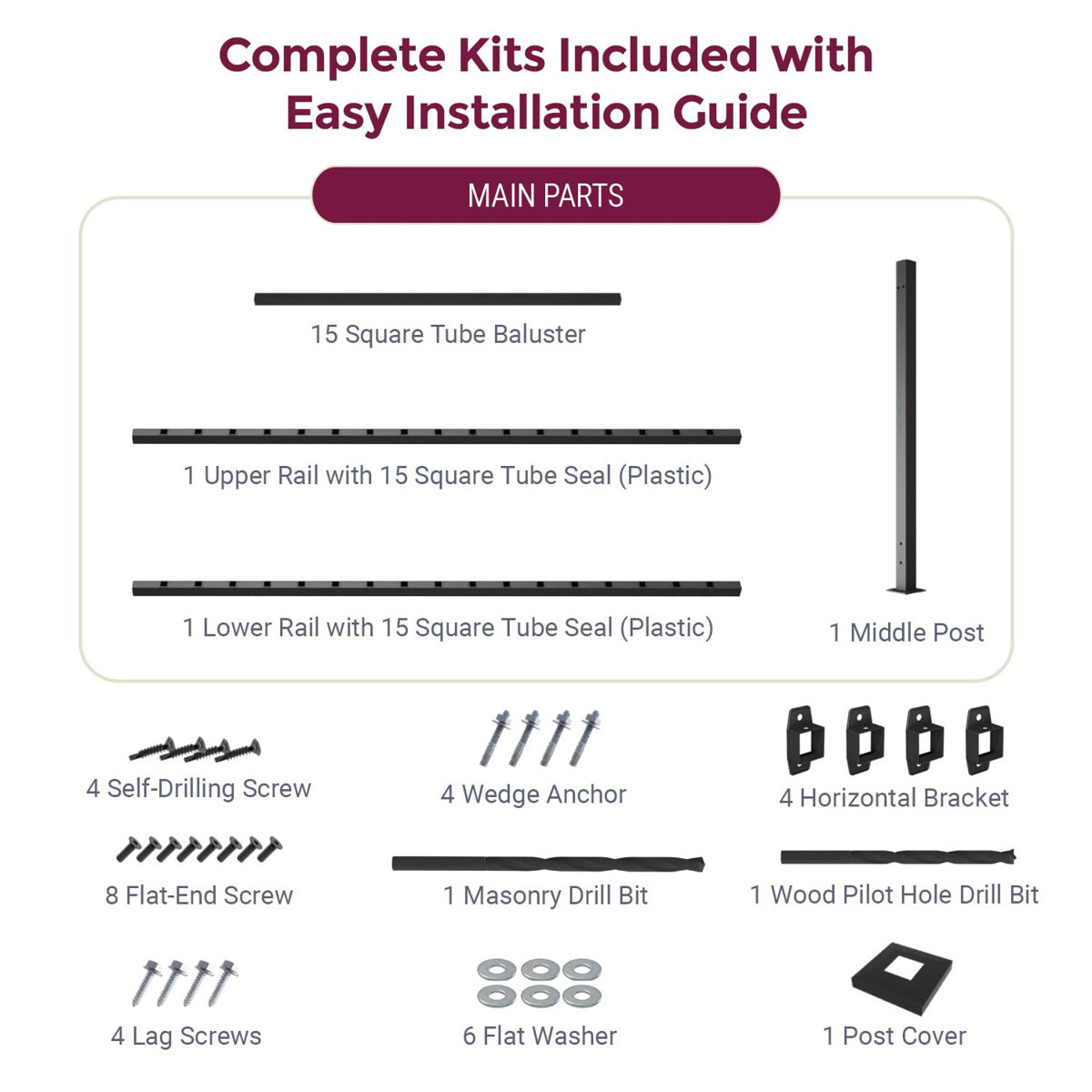 CR Home Cr Fence & Rail Deck Railing Kit - Outdoor Metal Porch Railing ...