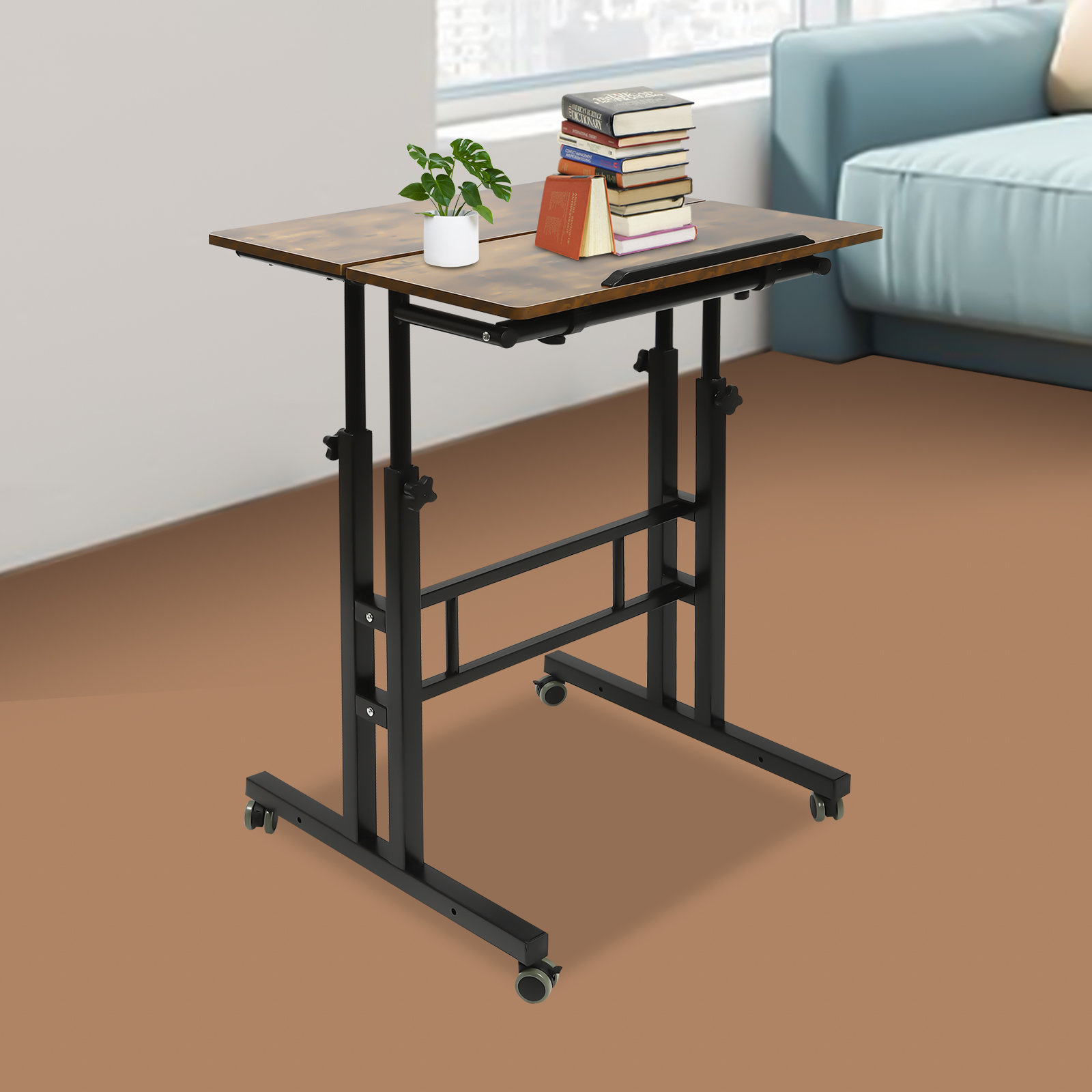 Inbox Zero Laius Adjustable Standing Desk with Wheels Home Office ...