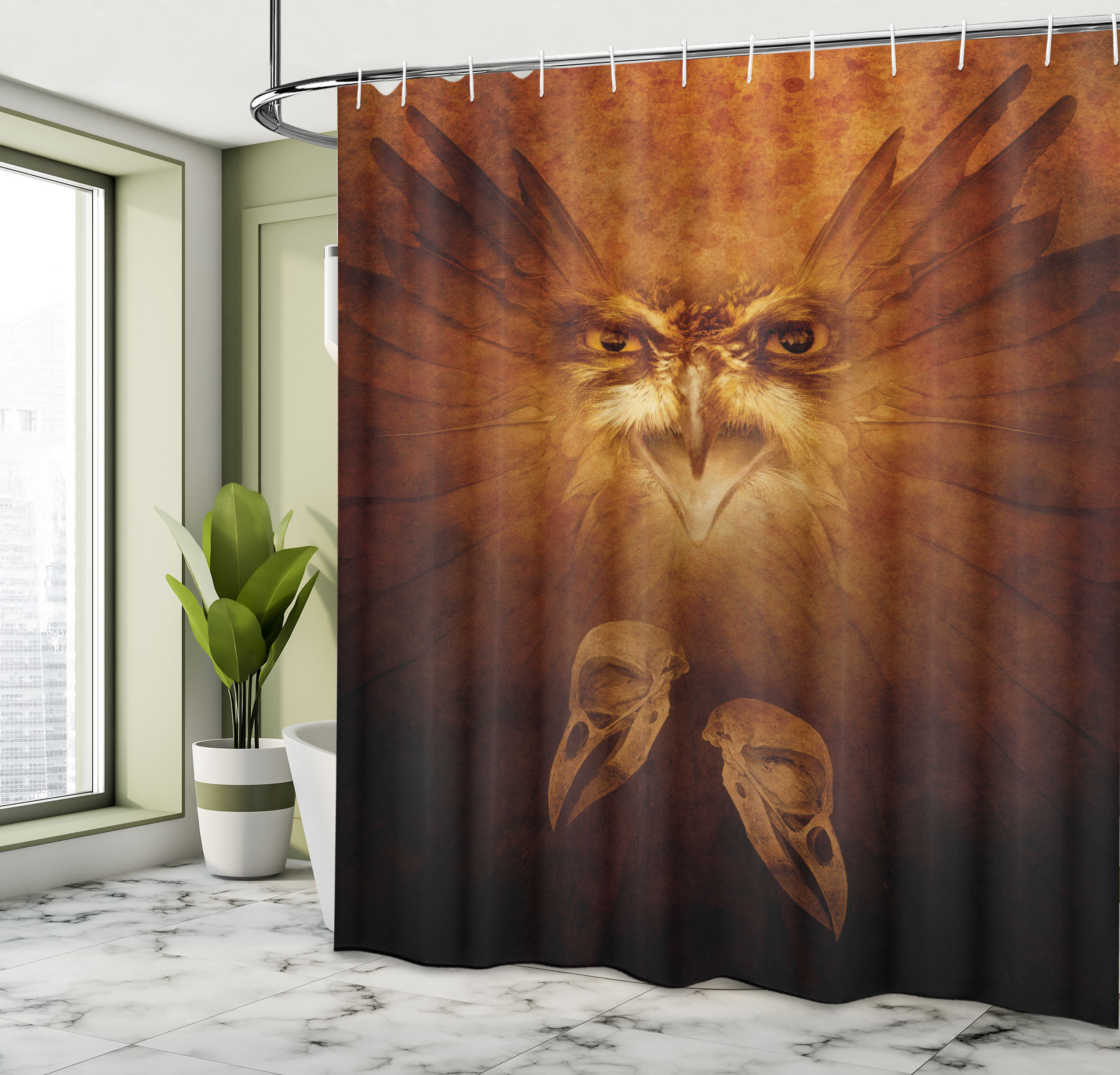 East Urban Home Animal Shower Curtain Hawk Eagle Face Claws Brown | Wayfair
