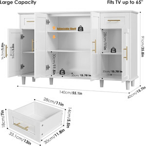 Mercer41 55" Modern Sideboard Buffet Cabinet with Storage, Large ...