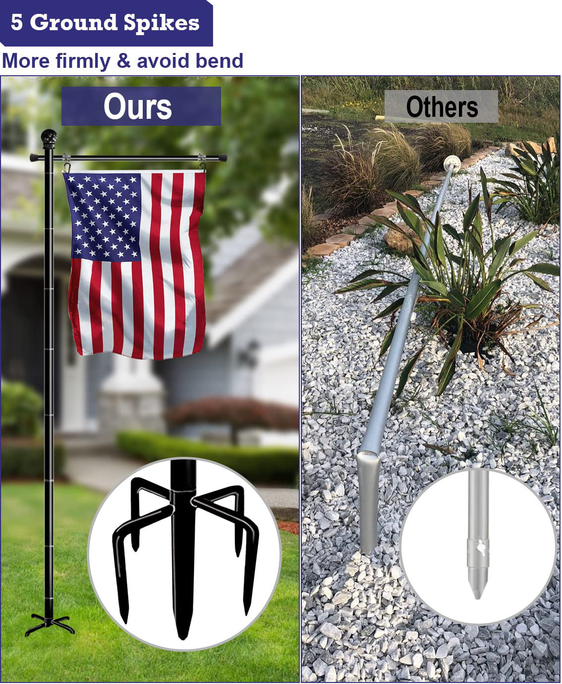 Alcott Hill 10FT Garden Flag Stand Pole For 3X5 Feet American Flags, Adjustable Flagpole With 5 ...