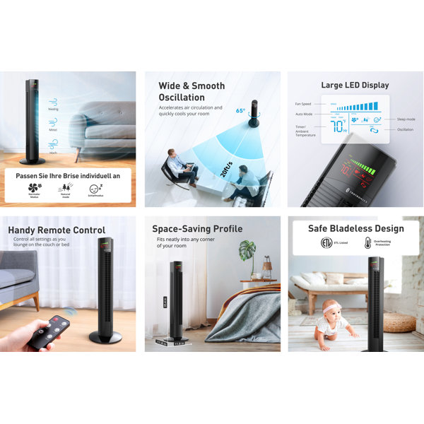 Taotronics Tower Fan, 36" Cooling Fan With Remote, 65° Floor Fan ...