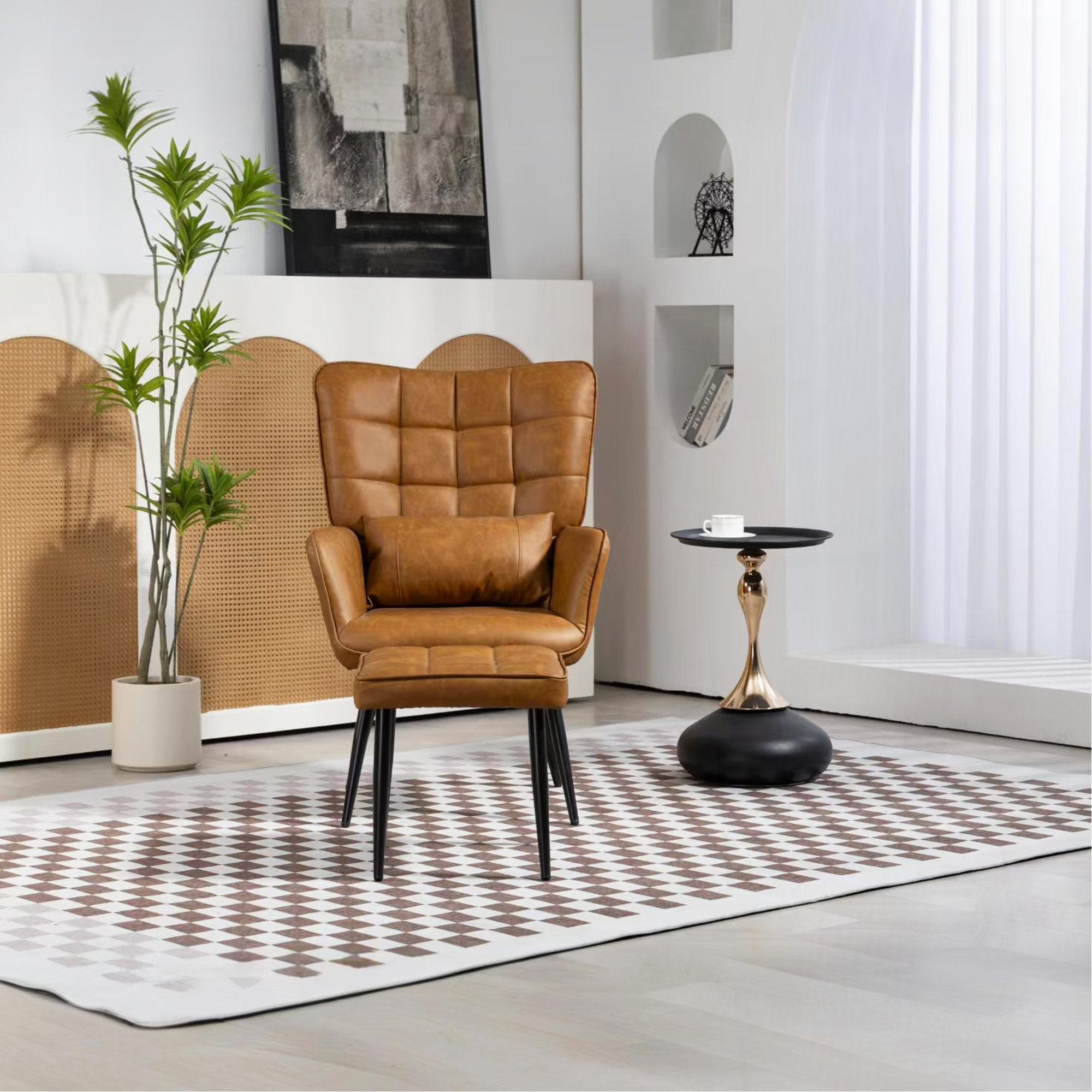 Winston Porter Modern Accent Chair With Ottoman And Adjustable Foot ...