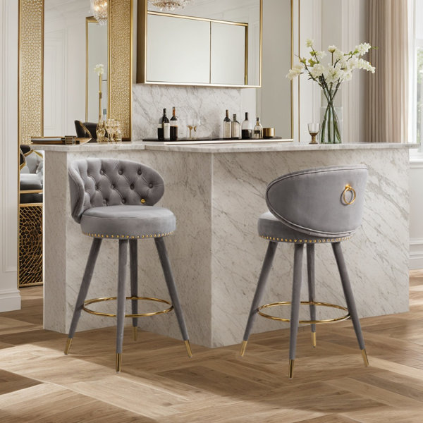 Mercer41 Princelin Swivel Upholstered 27.950'' Counter Stool with Solid ...