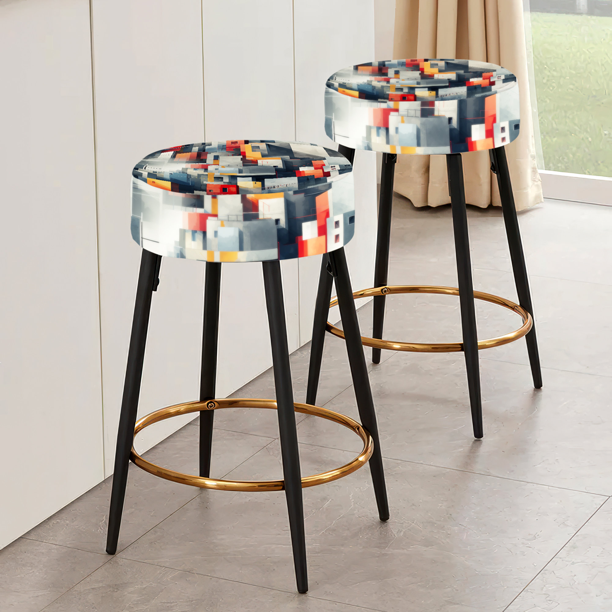 Design Art Grey Cubic Striped Wall Pattern - Striped Bar Stools Set Of ...