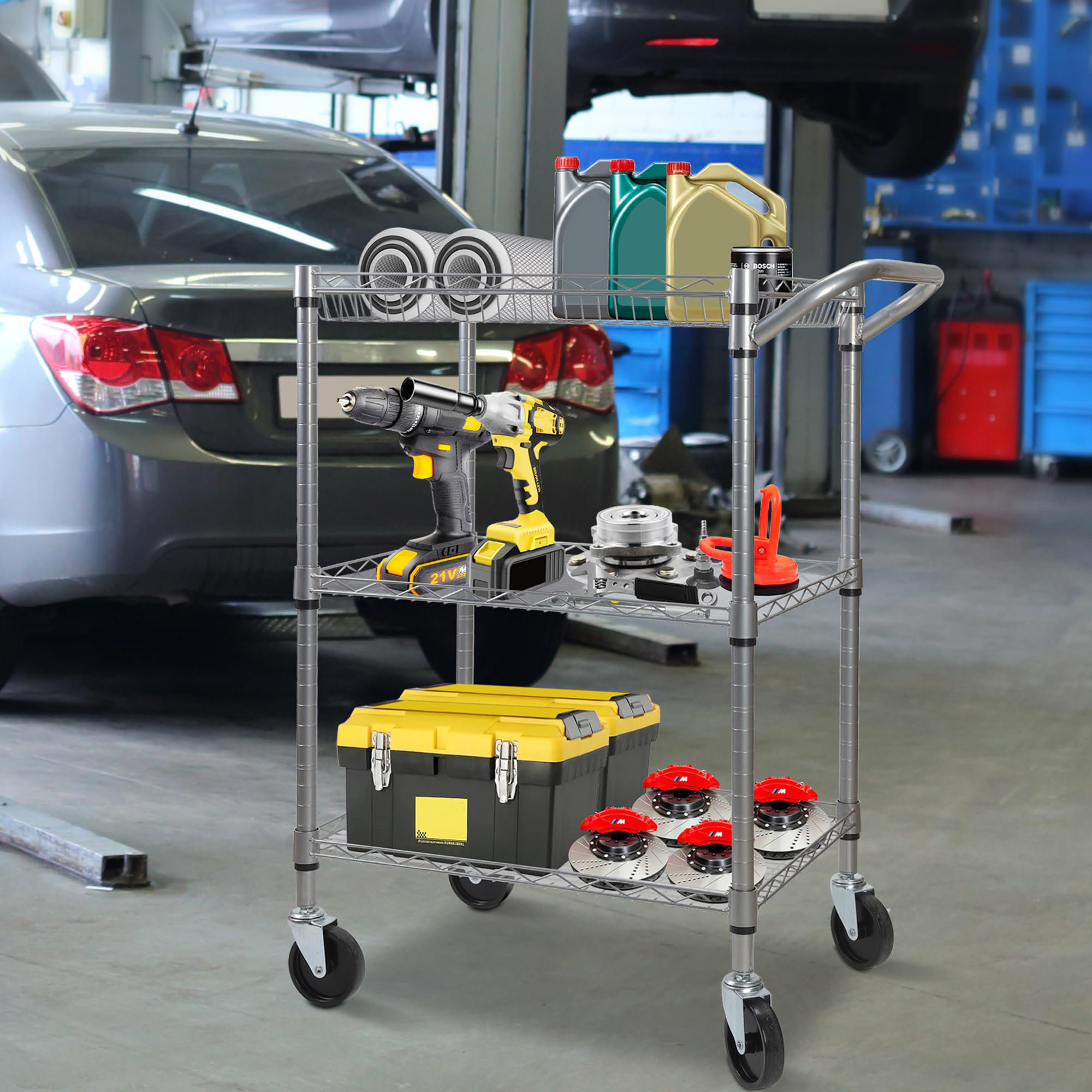 WFX Utility™ 3 Tier Heavy Duty Rolling Utility Cart, Rolling Carts With ...