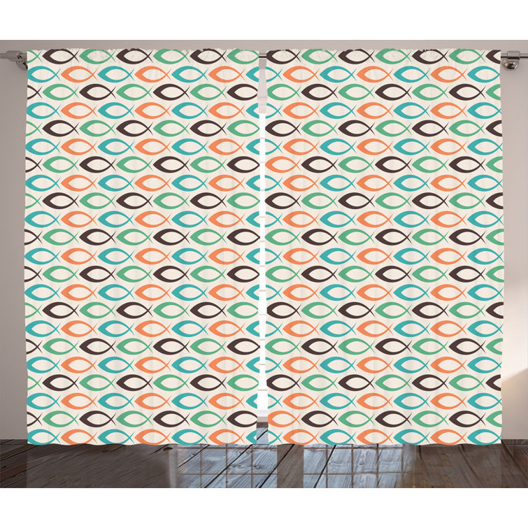 East Urban Home Retro Style Fish Pattern Underwater Semi Sheer Curtains ...