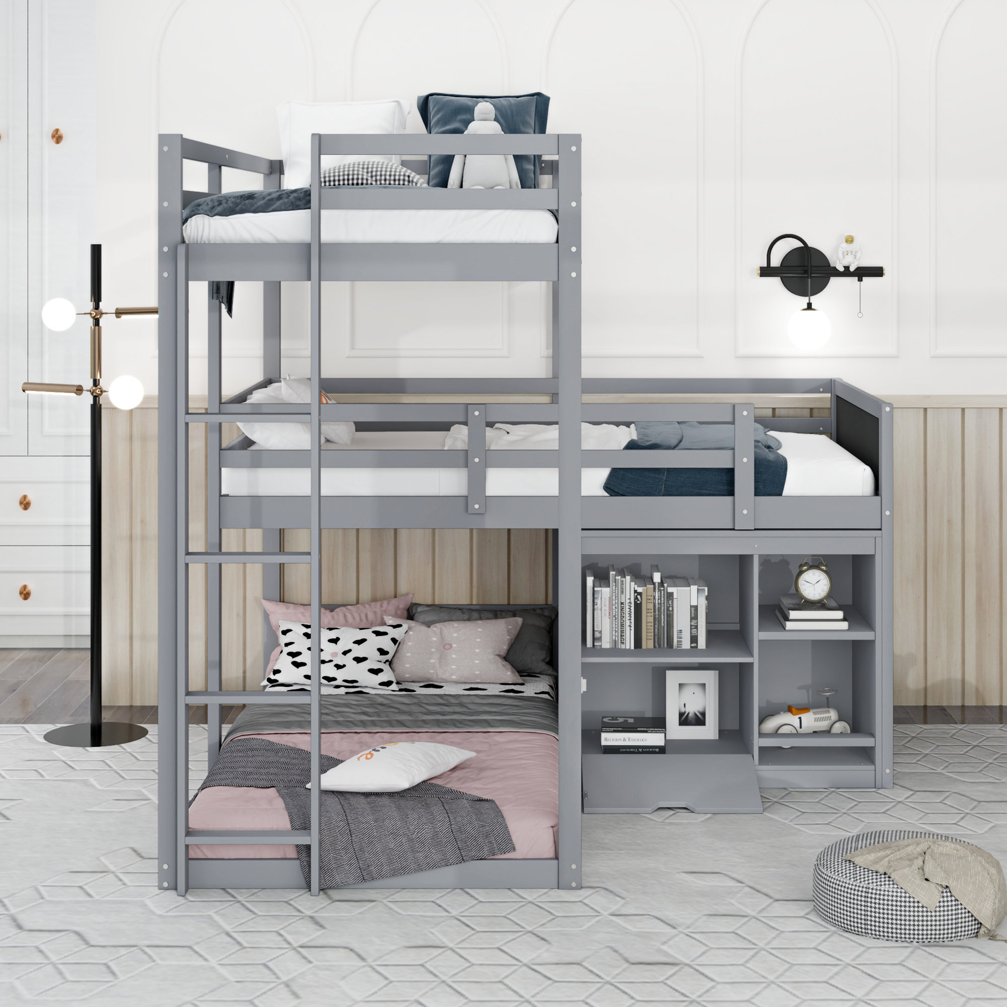 Harriet Bee Gulea Twin over Twin over Twin L-Shaped Bunk Beds with ...