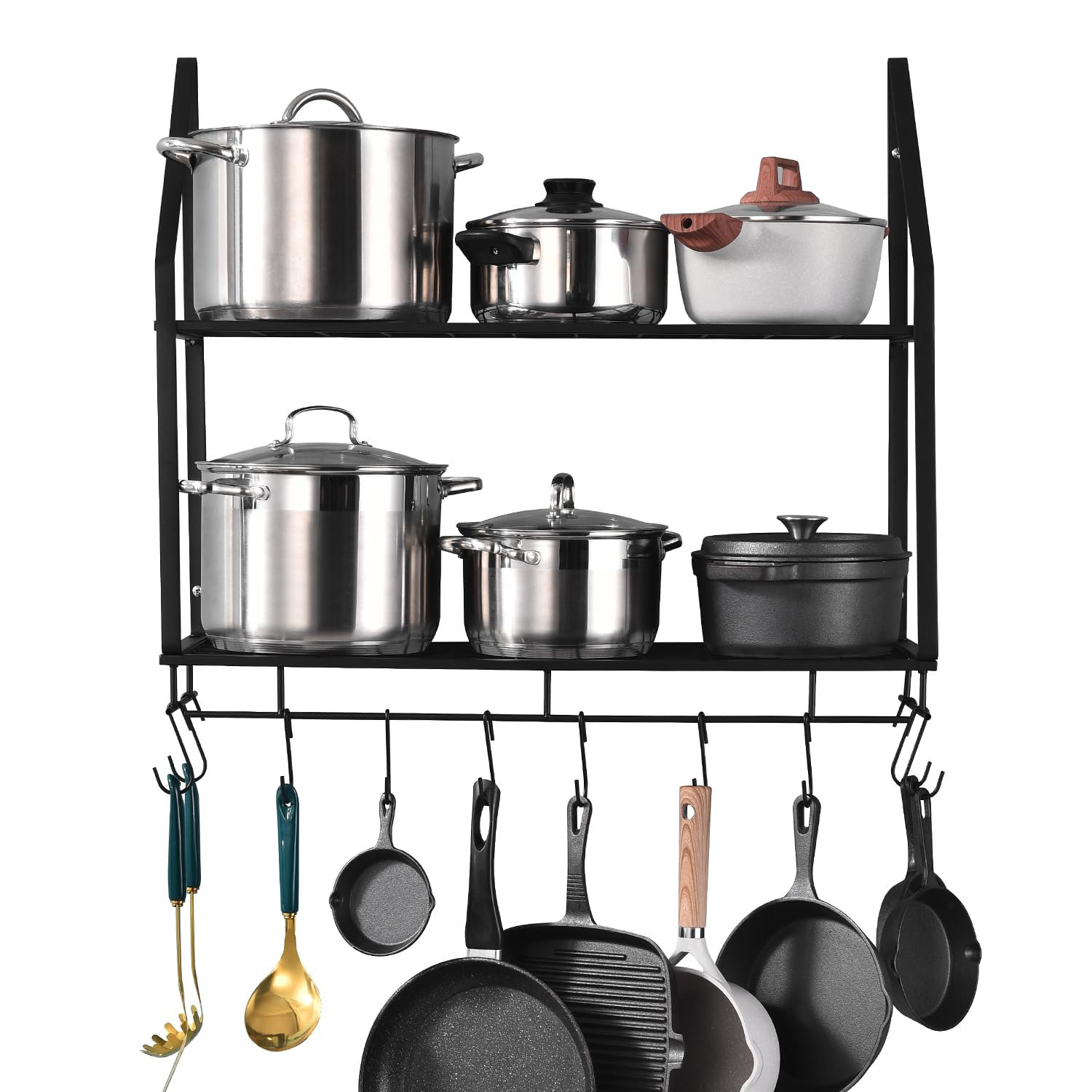 Latitude Run® Wall Mount Pot Racks, 2-Tier Pot Rack Pan Hanger For ...