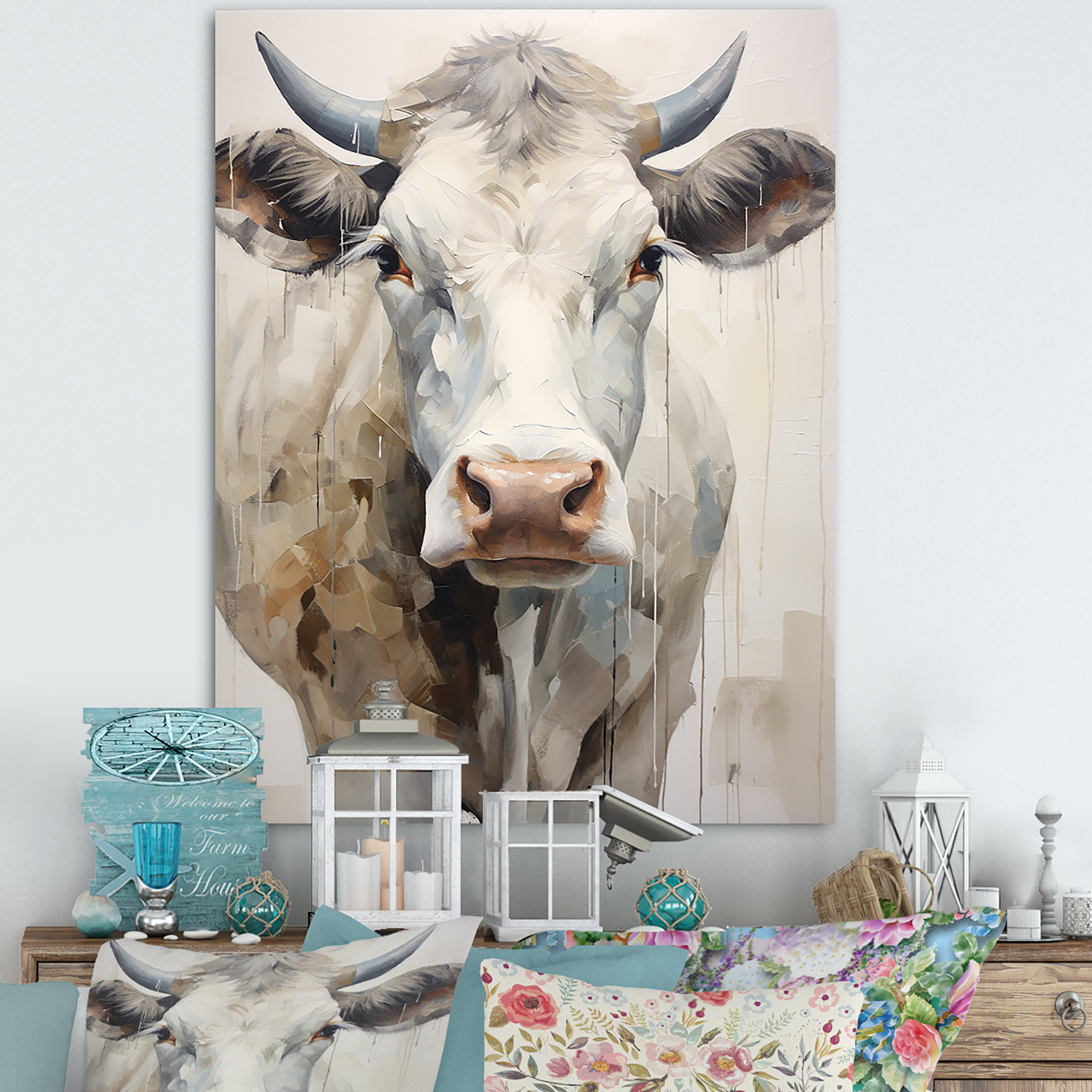 August Grove® Minimalism Beige Cow Portrait II On Canvas Print | Wayfair