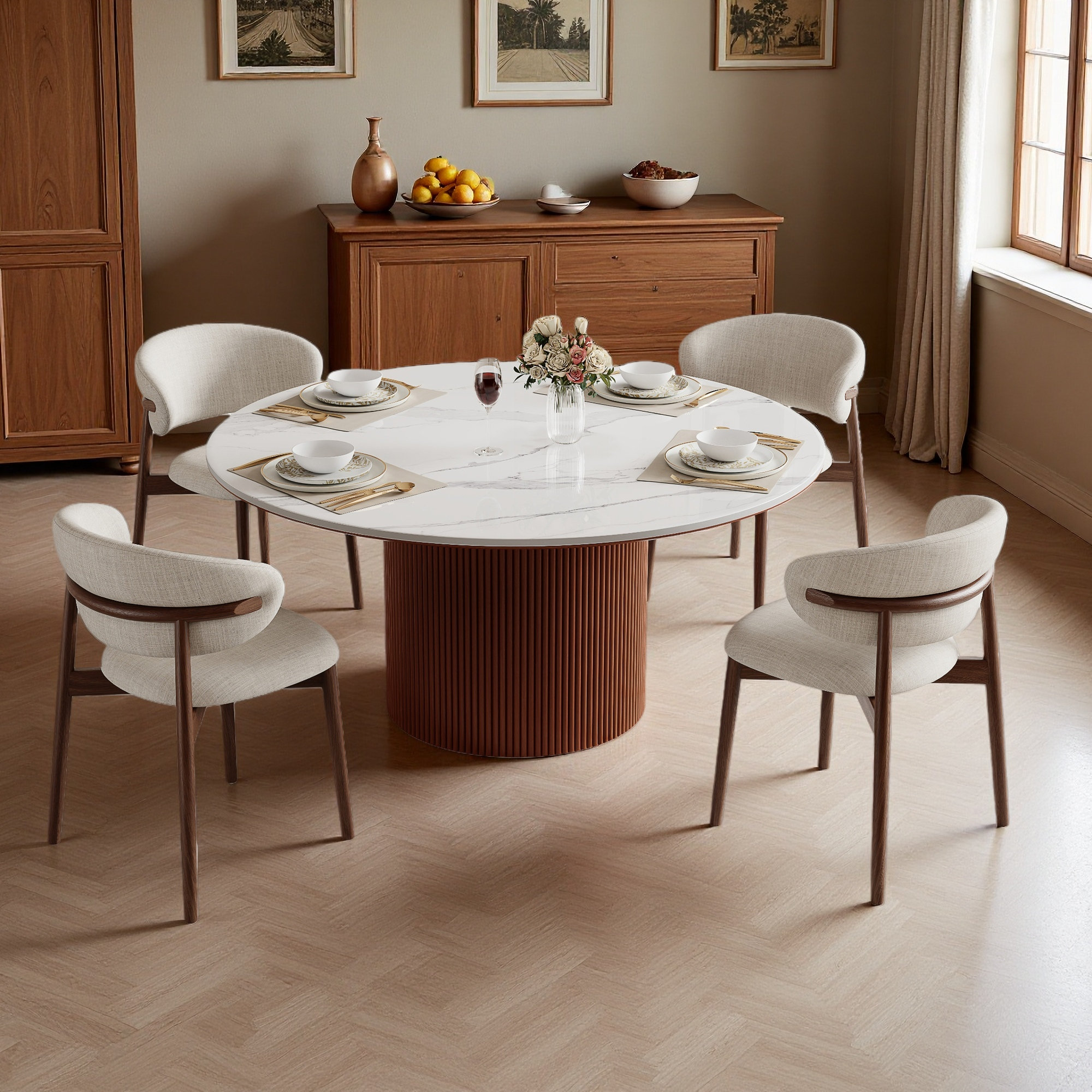 Ivy Bronx Eduino Round 59'' Double Legs Modern Dining Table for living ...