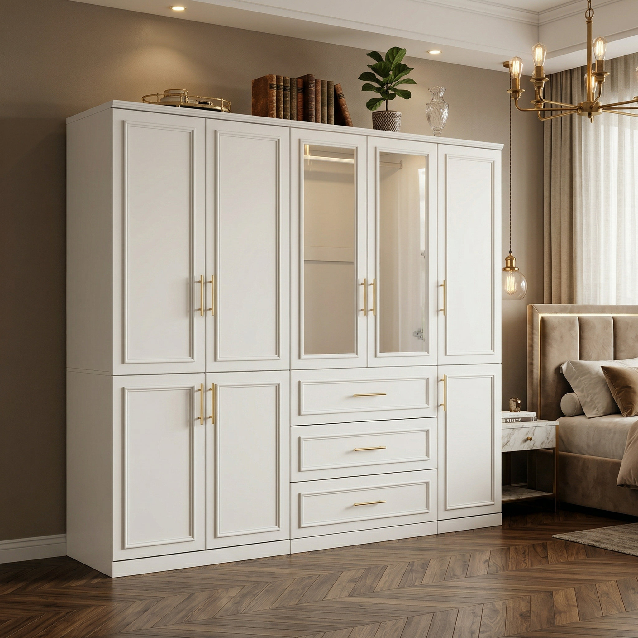 Mercer41 Frideres Elegant Triple Door Wardrobe With Panels - Spacious ...