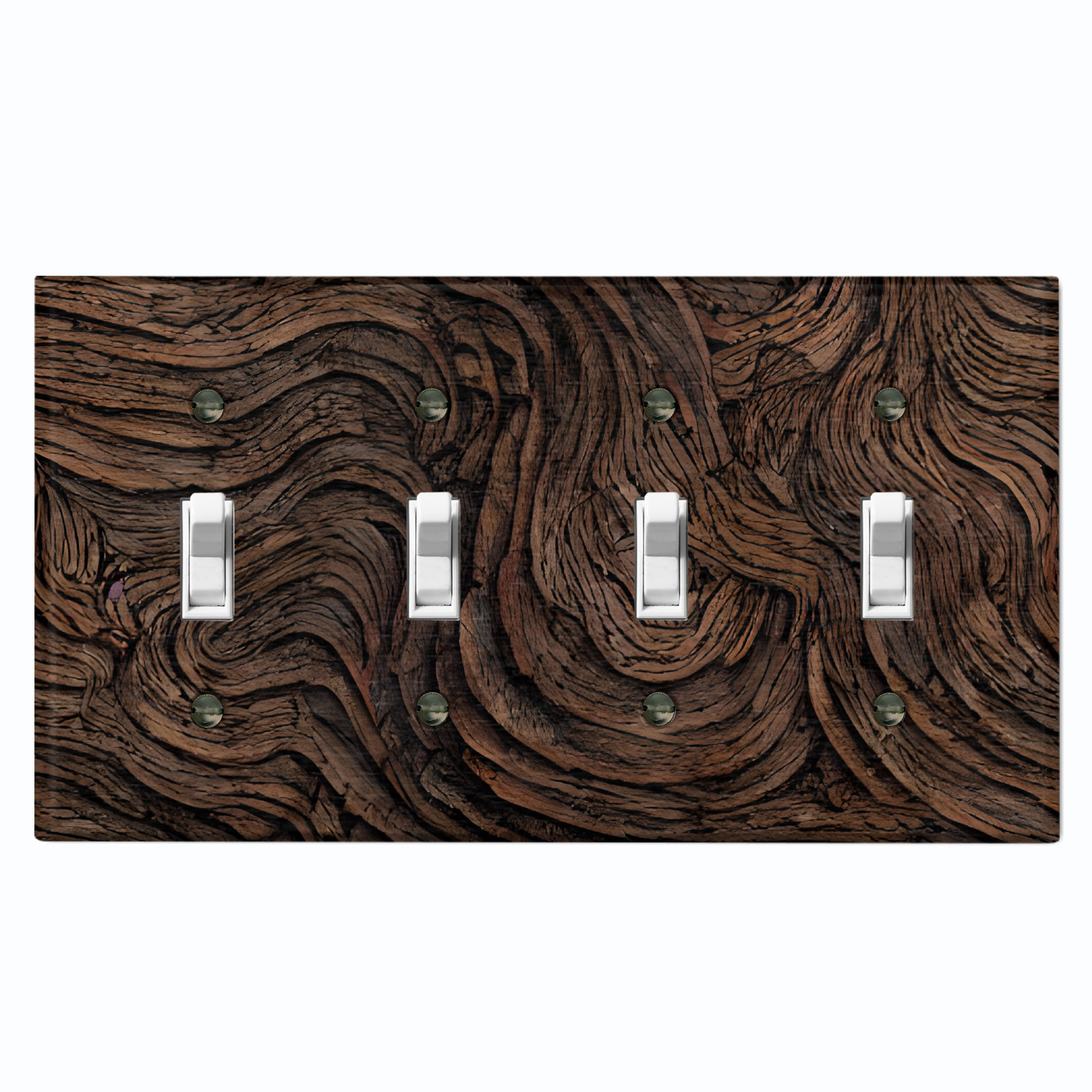 WorldAcc Brown Wood Tree Bark Print Nature Themed 4 - Gang Toggle Light ...