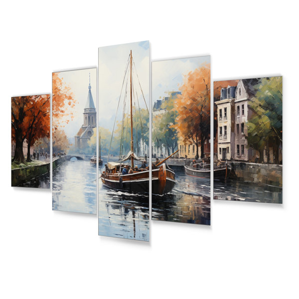 DesignArt Orange Canal Waterways Pointillism I - Canals Metal Wall ...