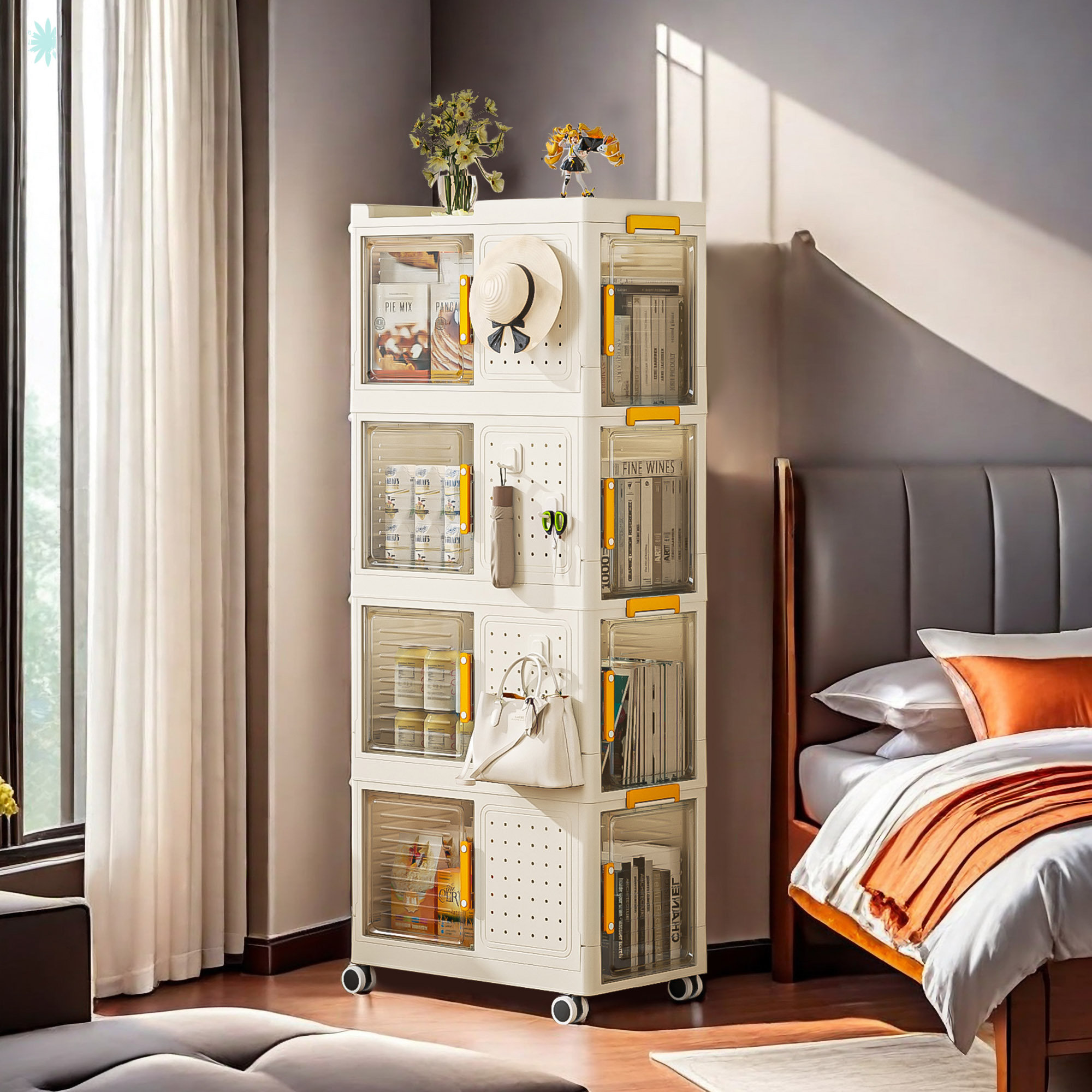 Rebrilliant 4-Tier Rolling Storage Bookcase with Wheels for Living Room ...