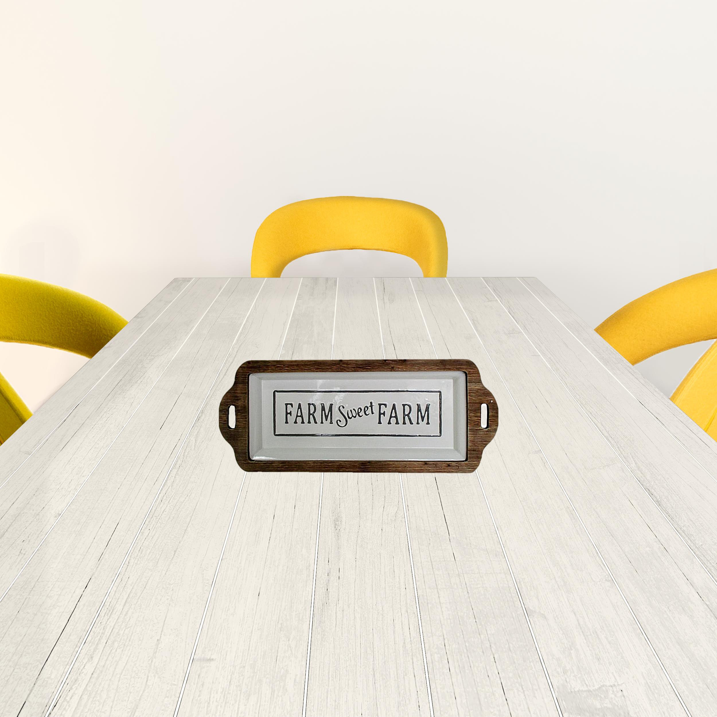 Gracie Oaks 28" Brown And White Rectangular Wood And Metal Farm Tray ...