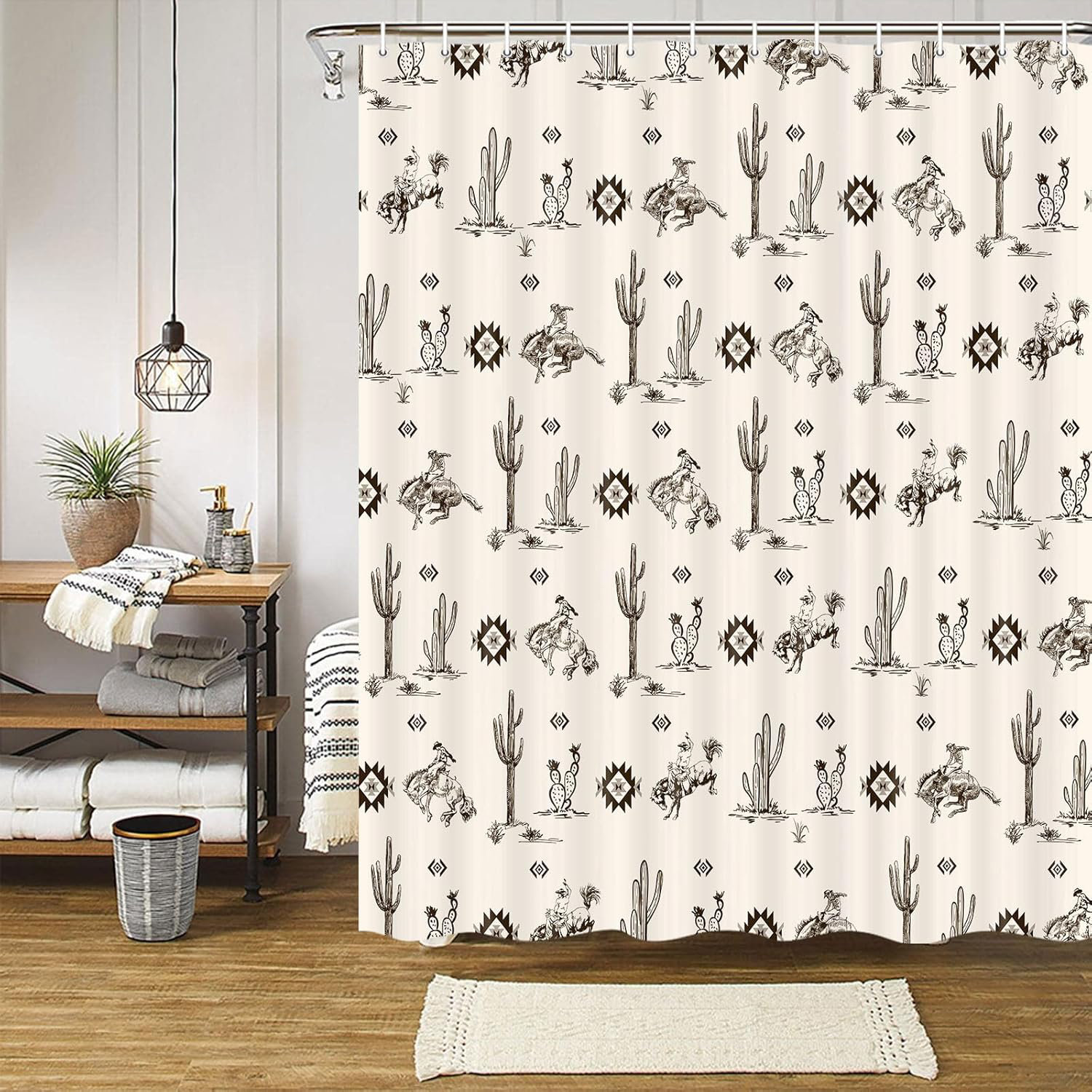 One Allium Way Western Cowboy Shower Curtain With Cactus Landscape ...