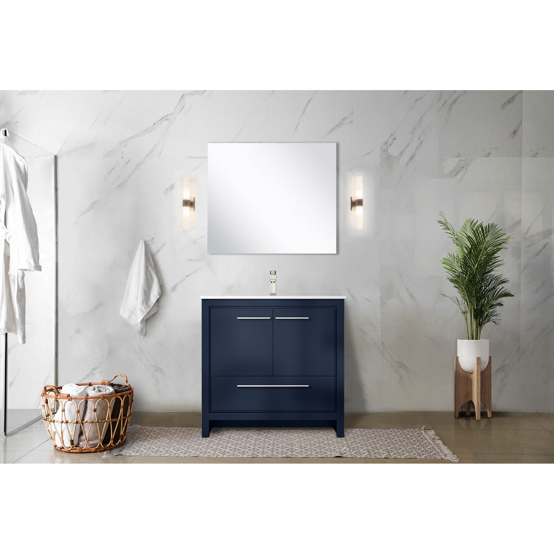 Latitude Run® 36 In. W X 20 D Navy Blue Bathroom Vanity - White Quartz ...