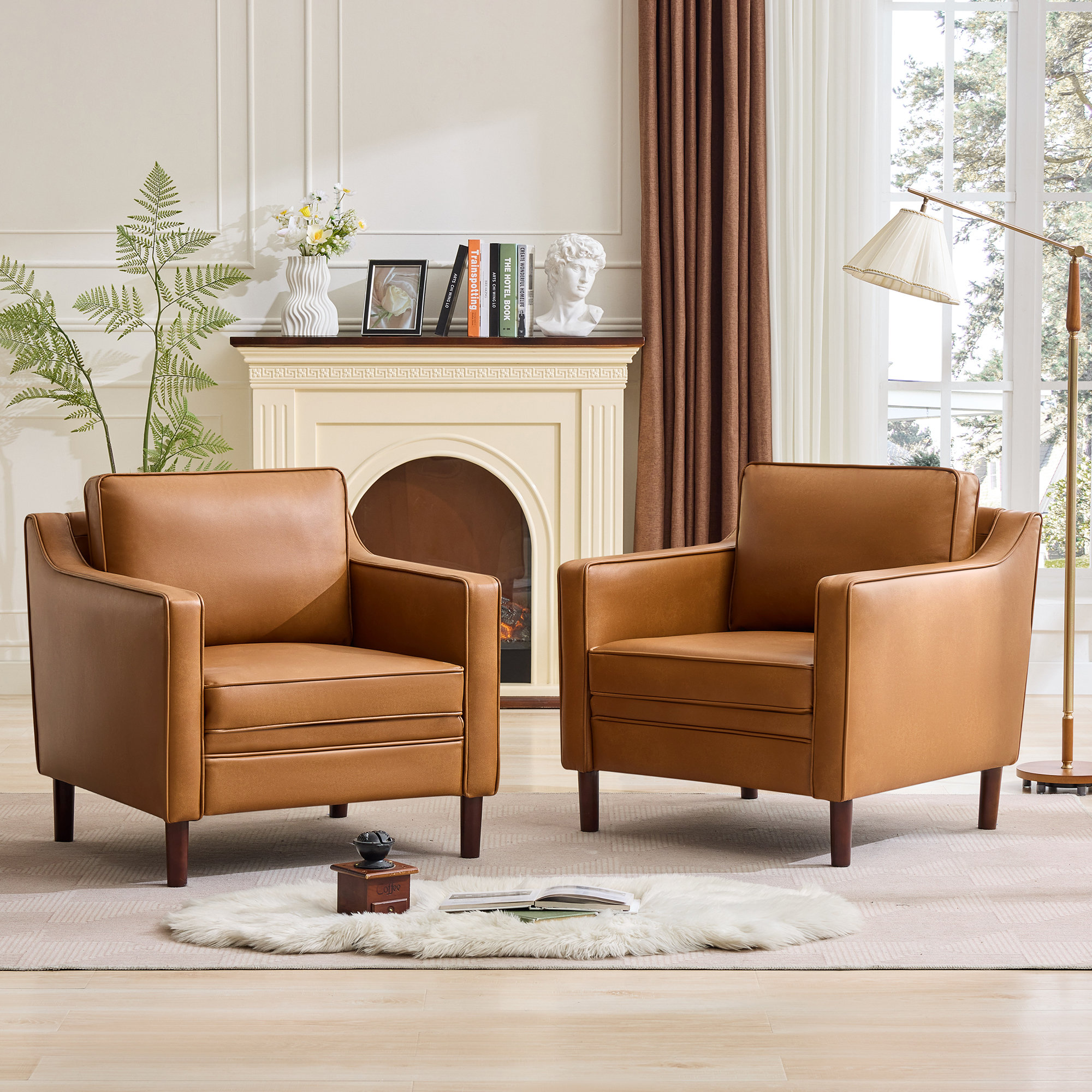 Ebern Designs Azriah Faux Leather Living Room Accent Chair(Set Of 2 ...