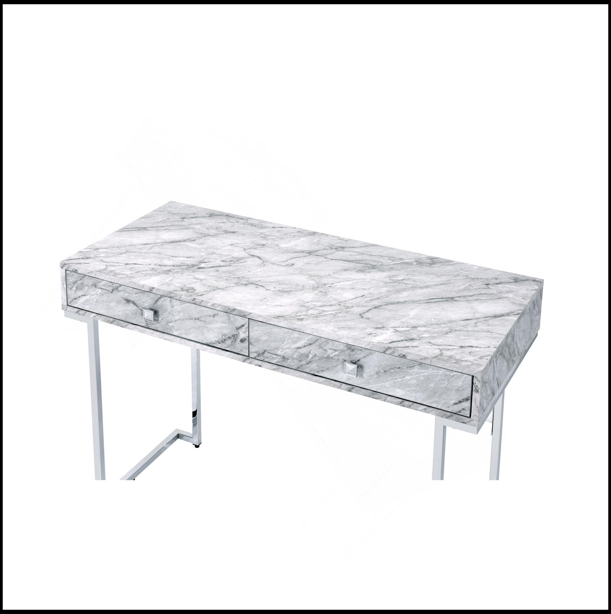 Ivy Bronx White Printed Faux Marble Top & Chrome Finish Writing Desk ...