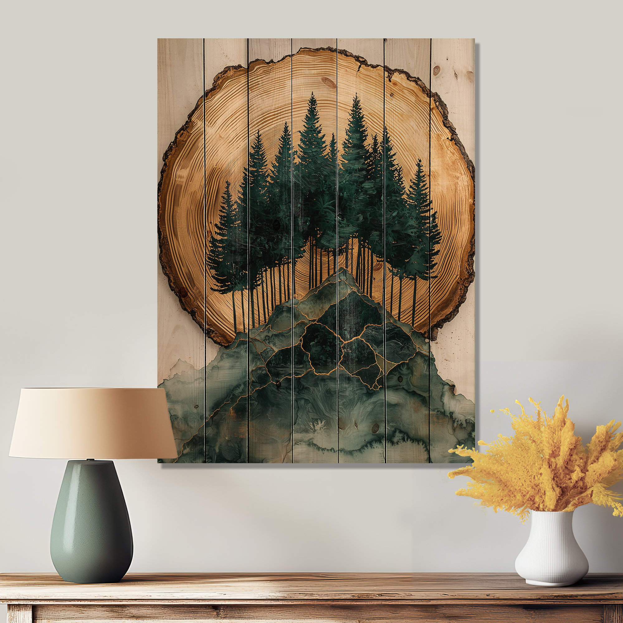 Ophelia & Co. Black Pine Tree On Wooden Tree Slide - Forest Wood Wall ...