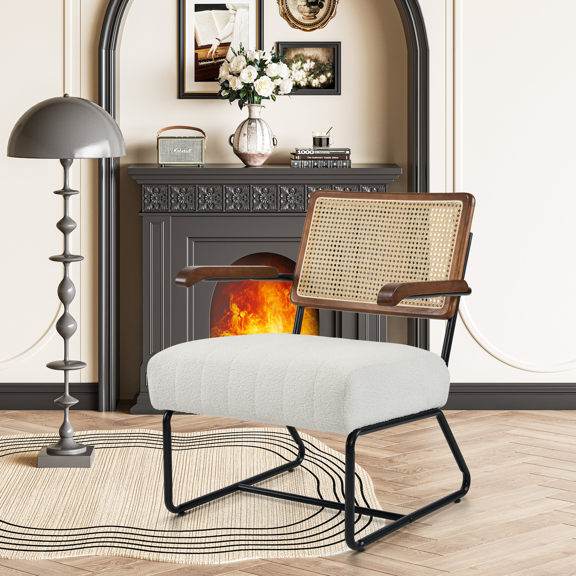 Bayou Breeze Upholstered Rattan Sherpa Accent Chair & Reviews | Wayfair