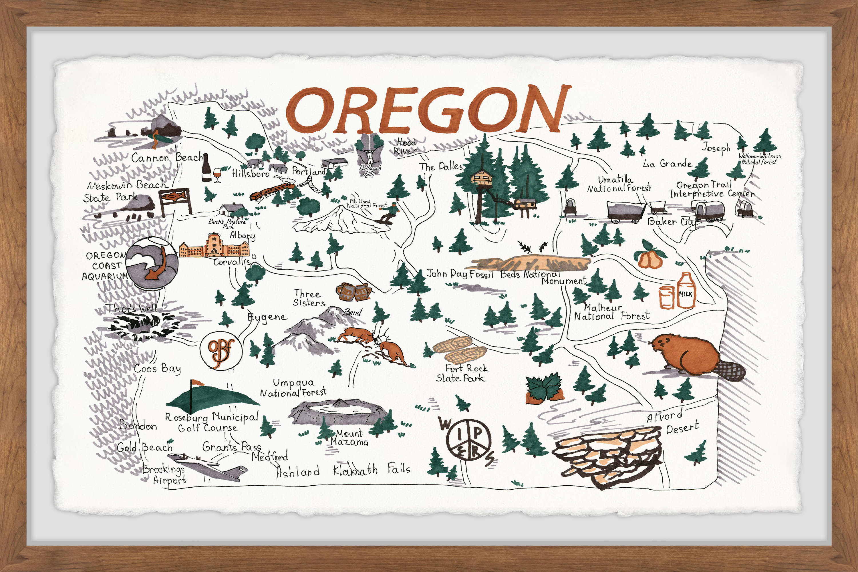 Trinx 'Illustrated Map Of Oregon State' Picture Frame Print on Paper ...