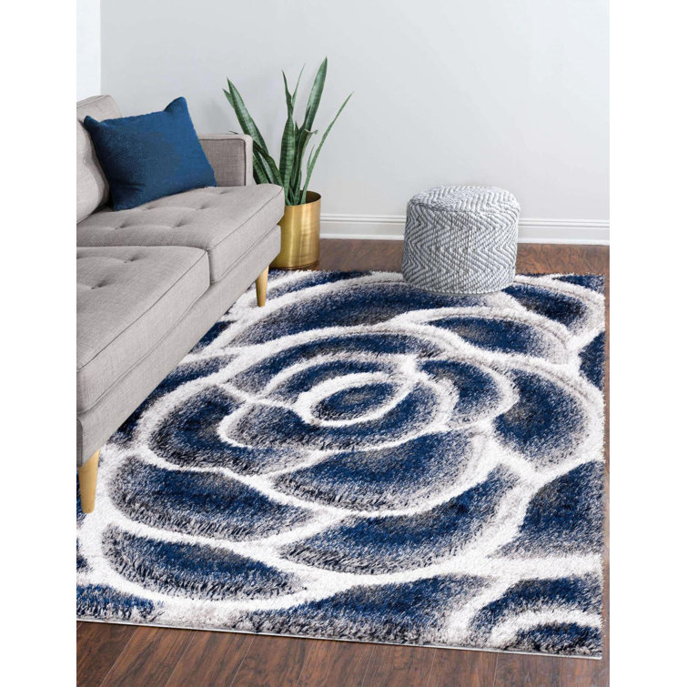 East Urban Home Gaetanino Fluffy Dark Blue/White Rug | Wayfair.co.uk