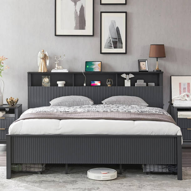 Red Barrel Studio® Alteo Fluted Panel Bed Frame With Charging Station ...