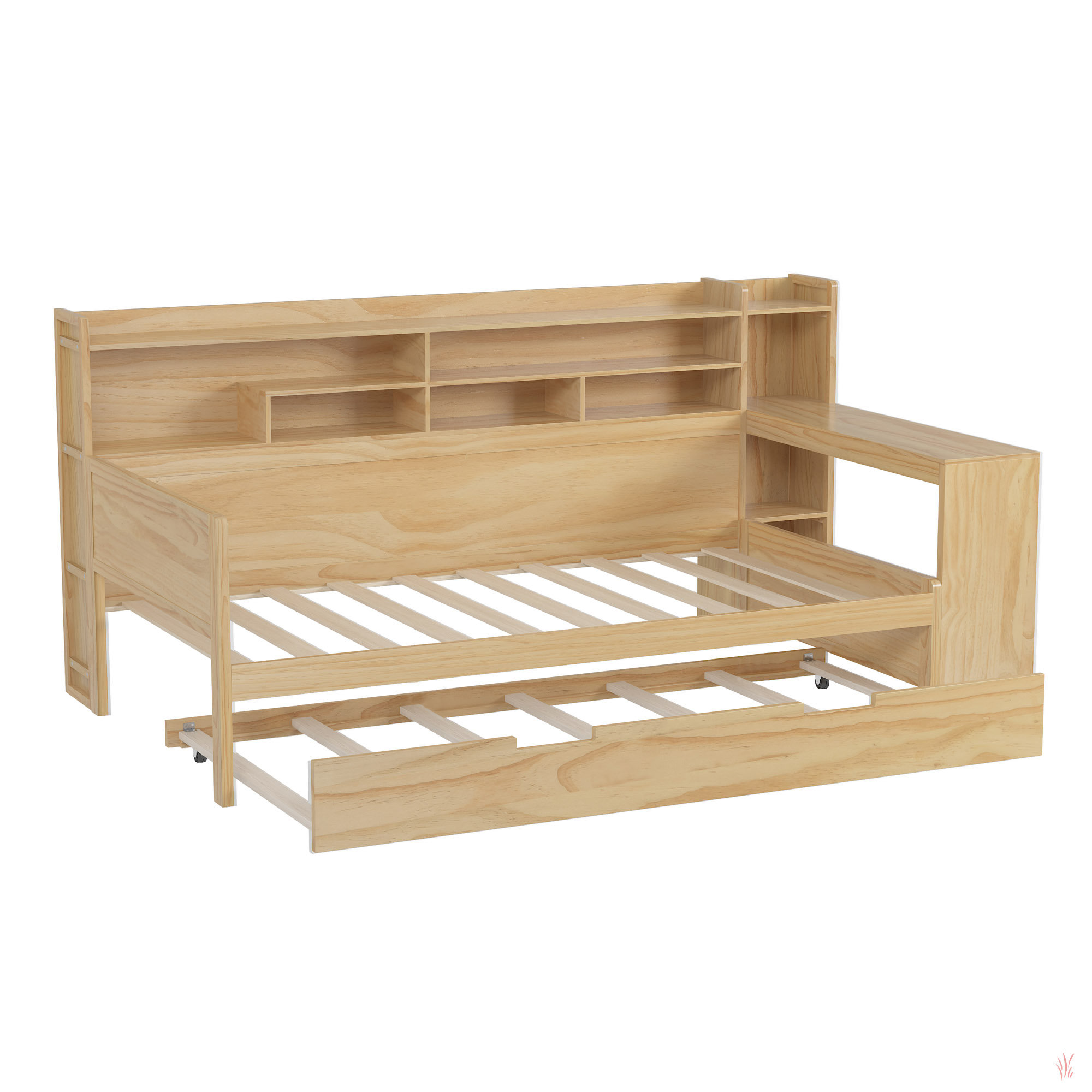 Latitude Run® Wooden Daybed with Storage Shelves, Multi-functional Bed ...