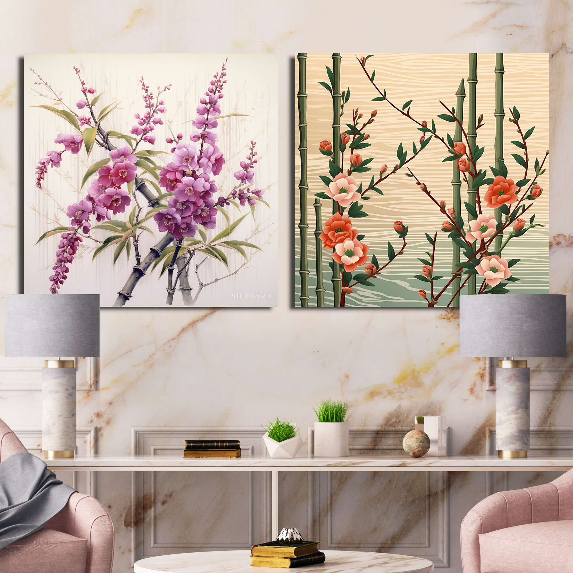 Lark Manor™ Bamboo And Plum Blossoms - Bamboo Square Collage Set Of 2 ...