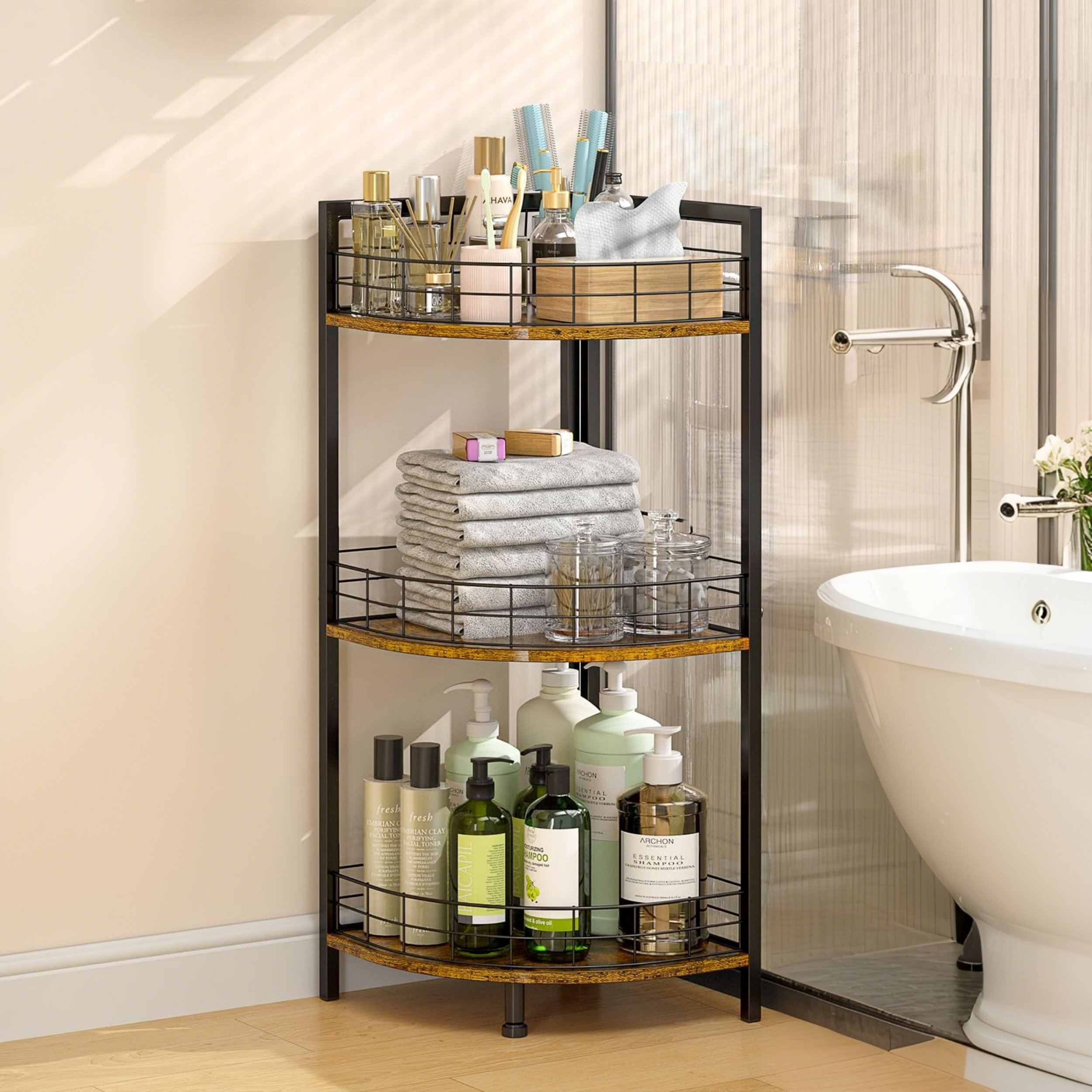 Rebrilliant Triangular Corner Bathroom Shelf - 3-Tier Curved Storage ...