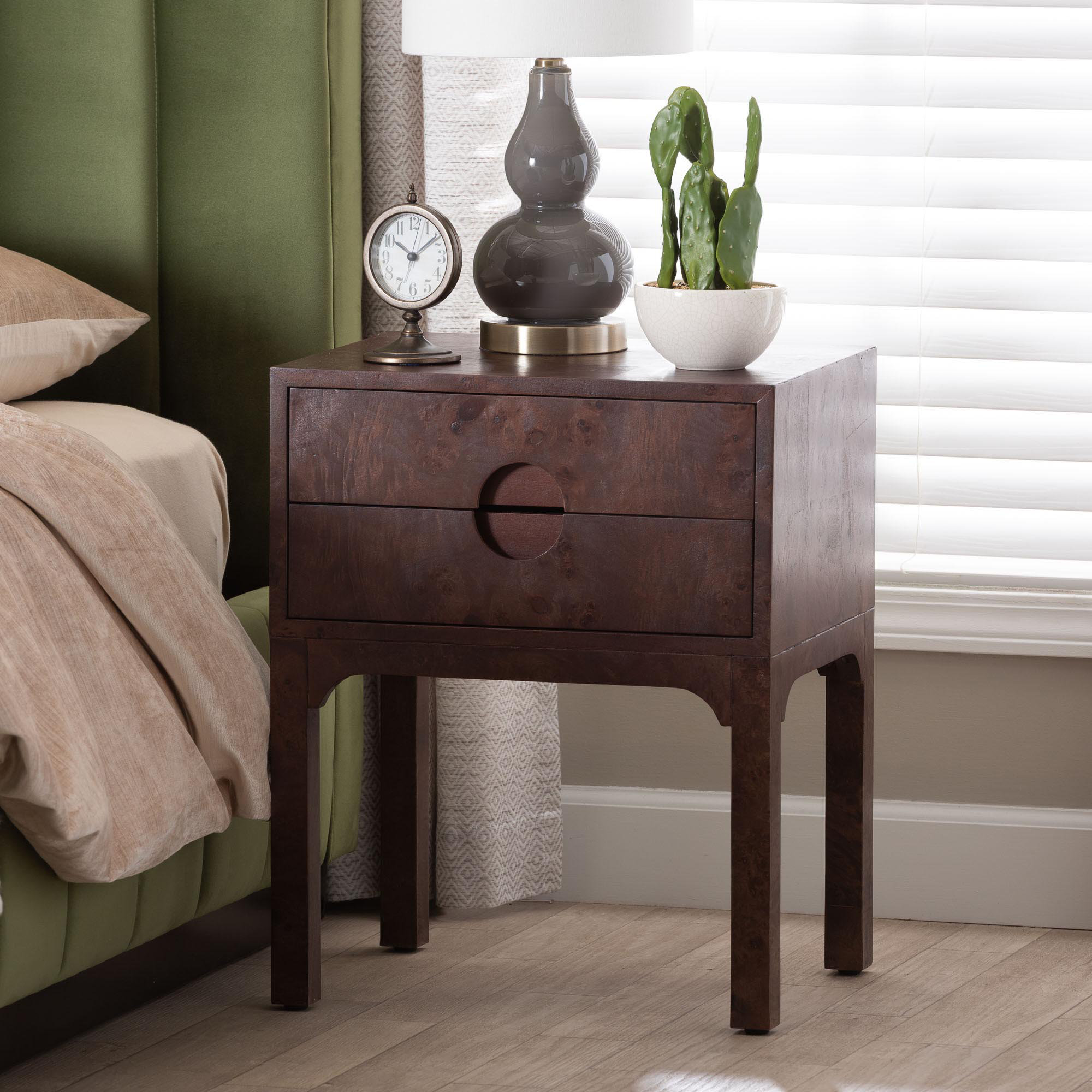 Latitude Run® Bali & Pari Kayla Real Burl Wood Nightstand In Dark ...