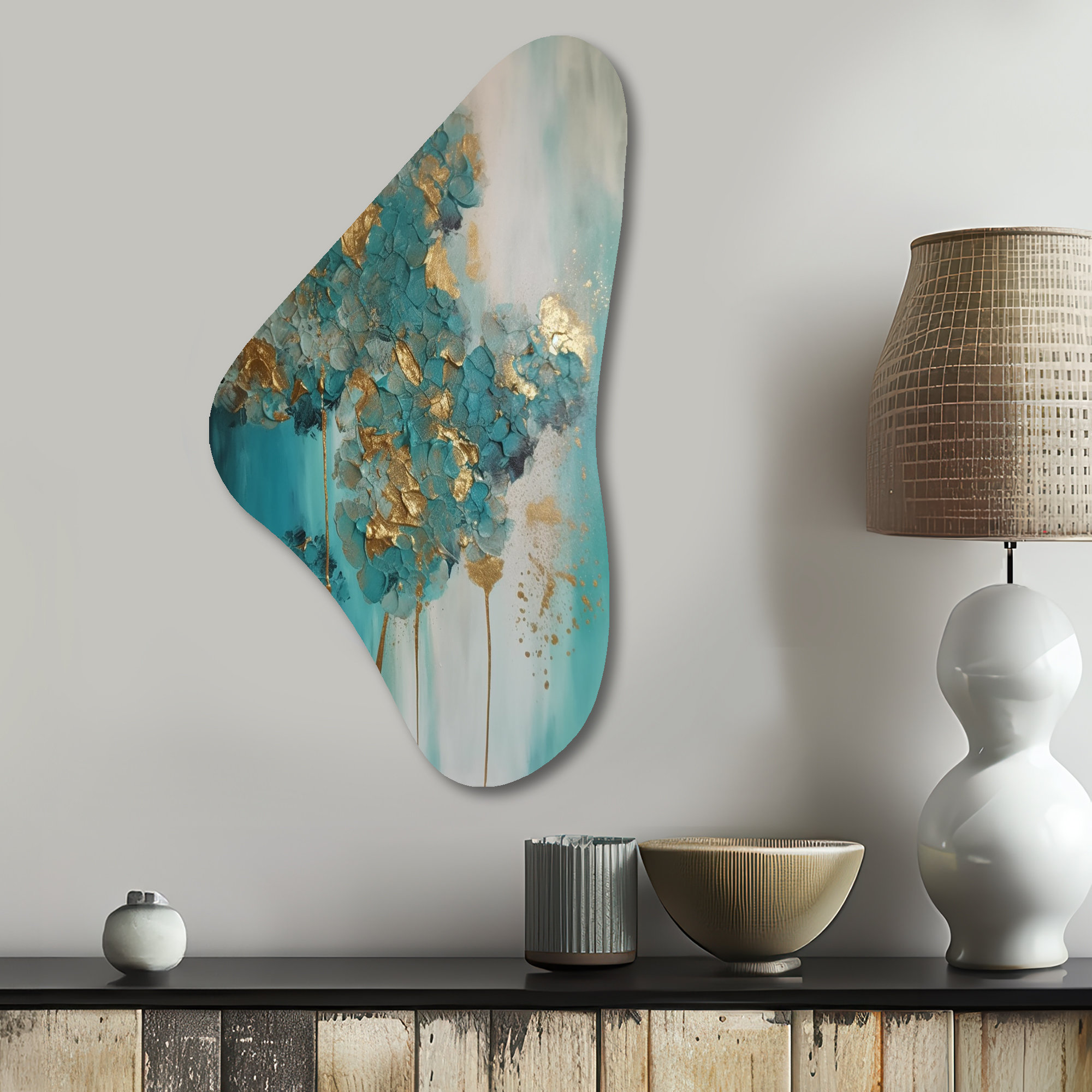 Design Art Hydrangea Flower Blossoming Gold Retro Teal Gold - Hydrangea ...