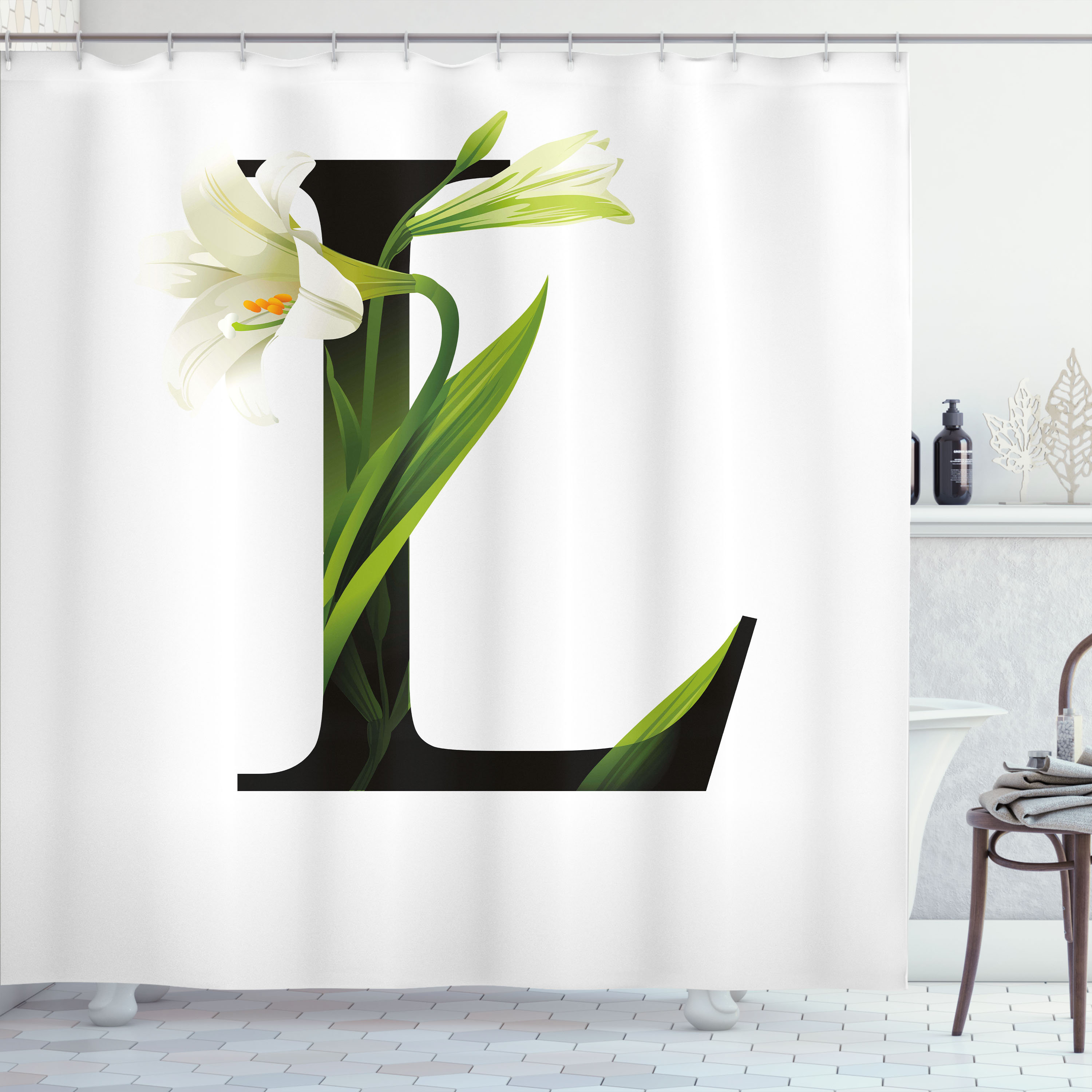 Latitude Run® Letter L Shower Curtain ABC Concept Lily and L Green ...