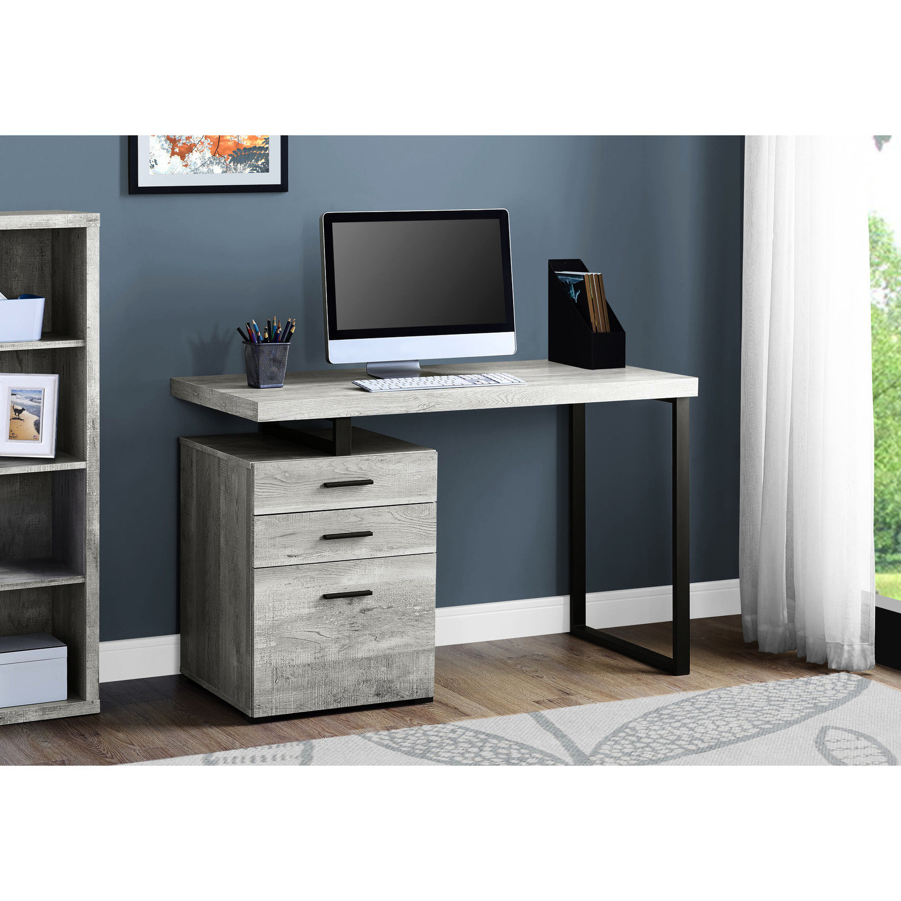 Latitude Run® Contemporary Grey Laminate Computer Desk With Black Metal ...