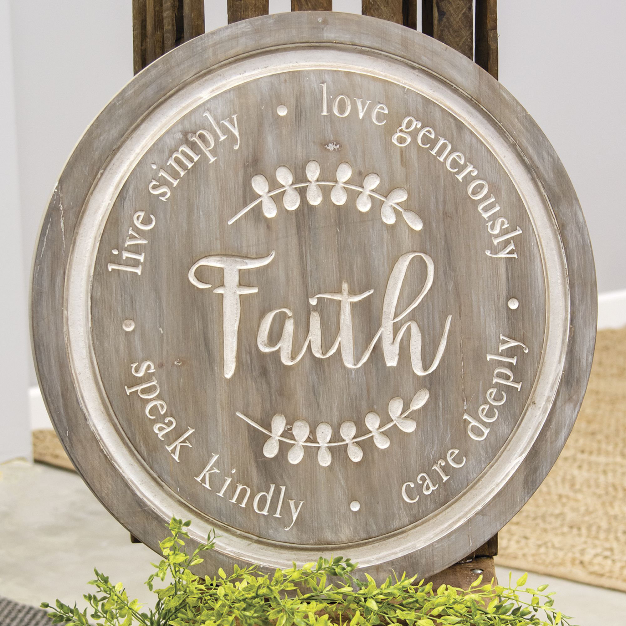 Gracie Oaks Distressed Faith Phrases Engraved Round Sign & Reviews ...