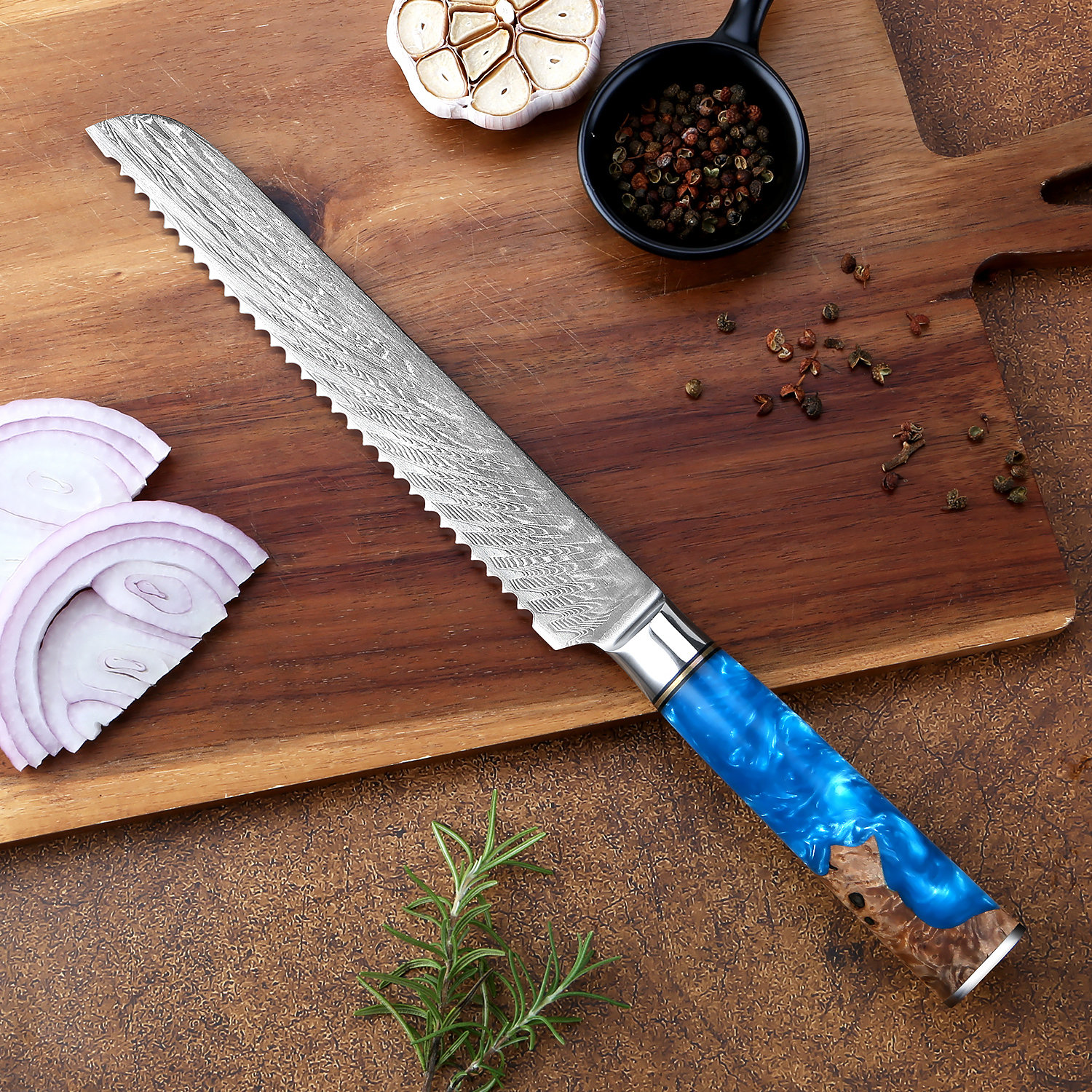 Senken Knives 8" Damascus Steel Bread Knife - Tsunami Collection - 67 ...