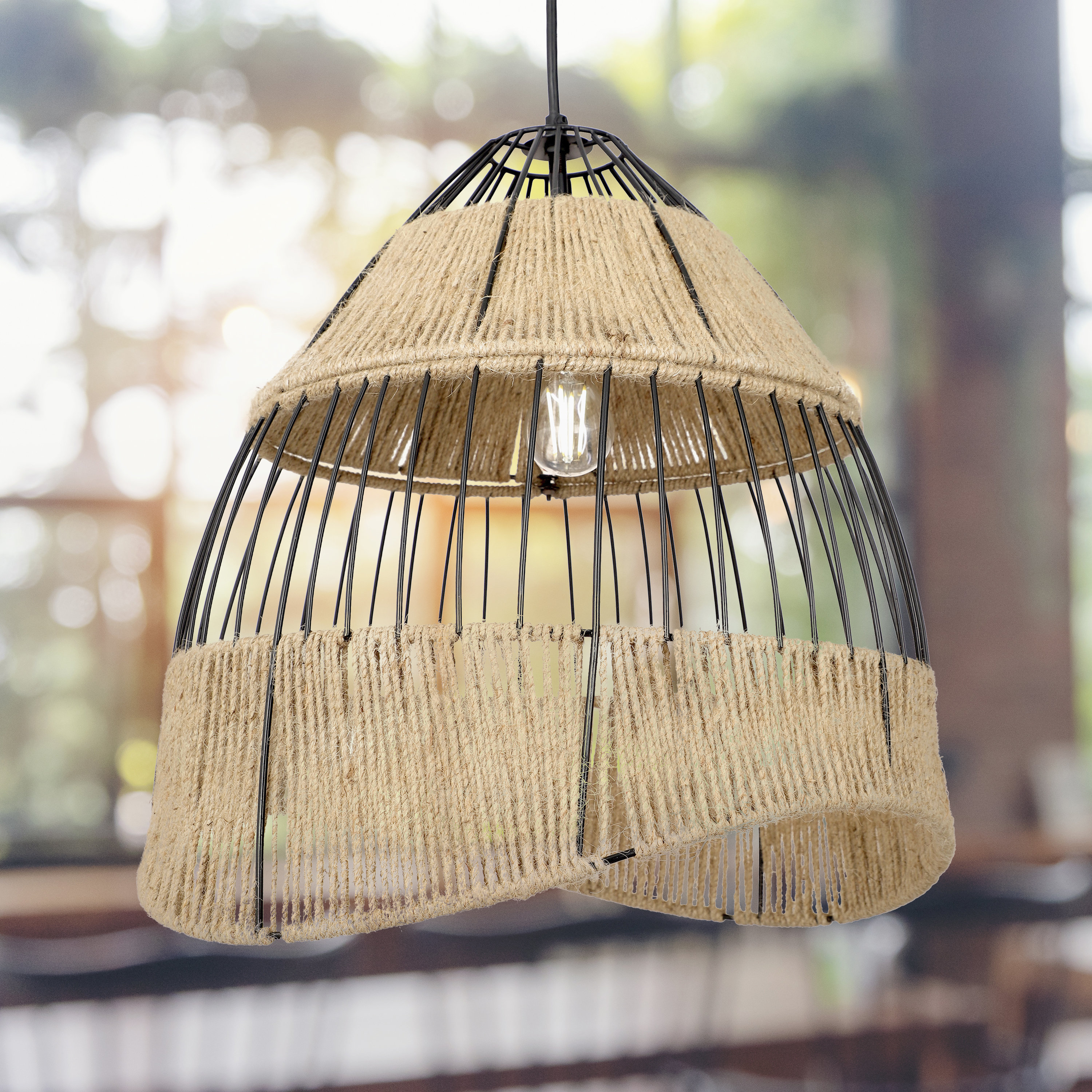 Bay Isle Home™ Aarunya 19"W Asymmetrical Open Cage Jute Pendant Light ...