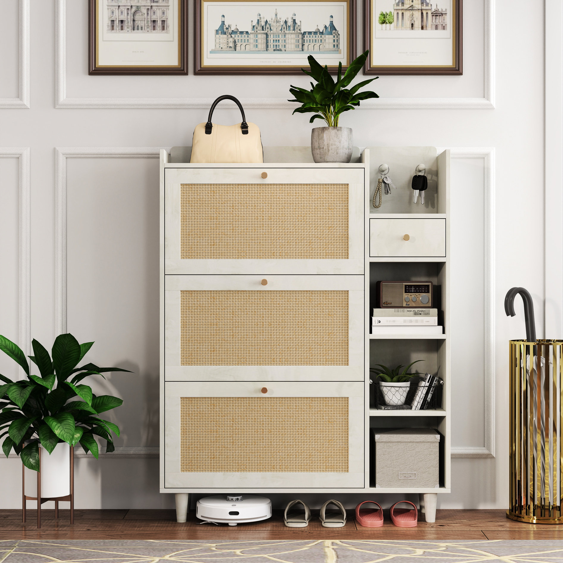 Bay Isle Home™ Marvelous Shoe Cabinet With 3 Flip Drawers & Storage ...