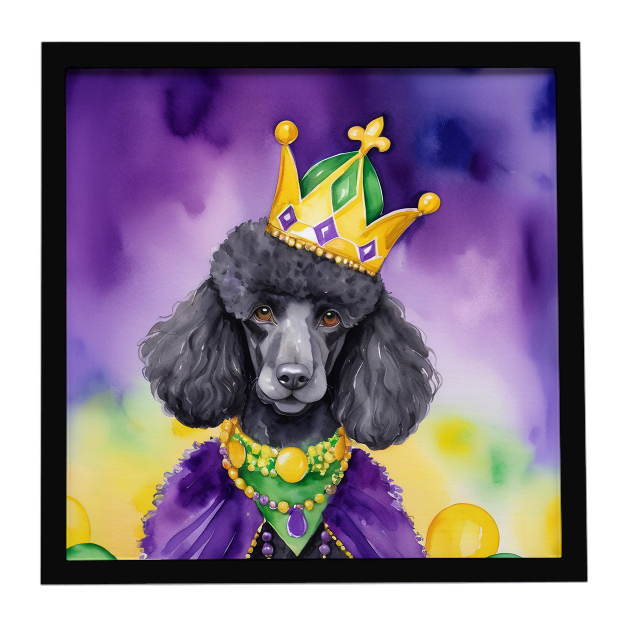 Caroline's Treasures Black Poodle King of Mardi Gras Framed Metal Print ...