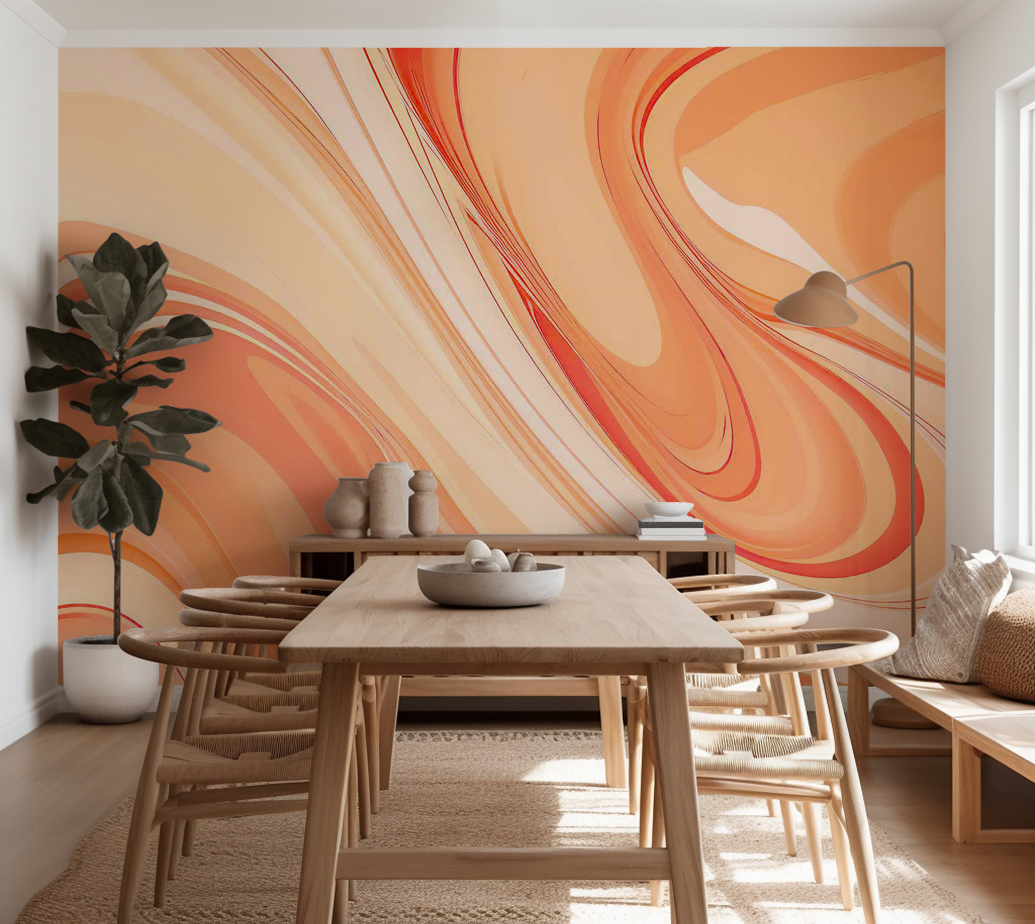 Brayden Studio® Abstract Wallpaper Wall Mural - Modern Peach Lines ...