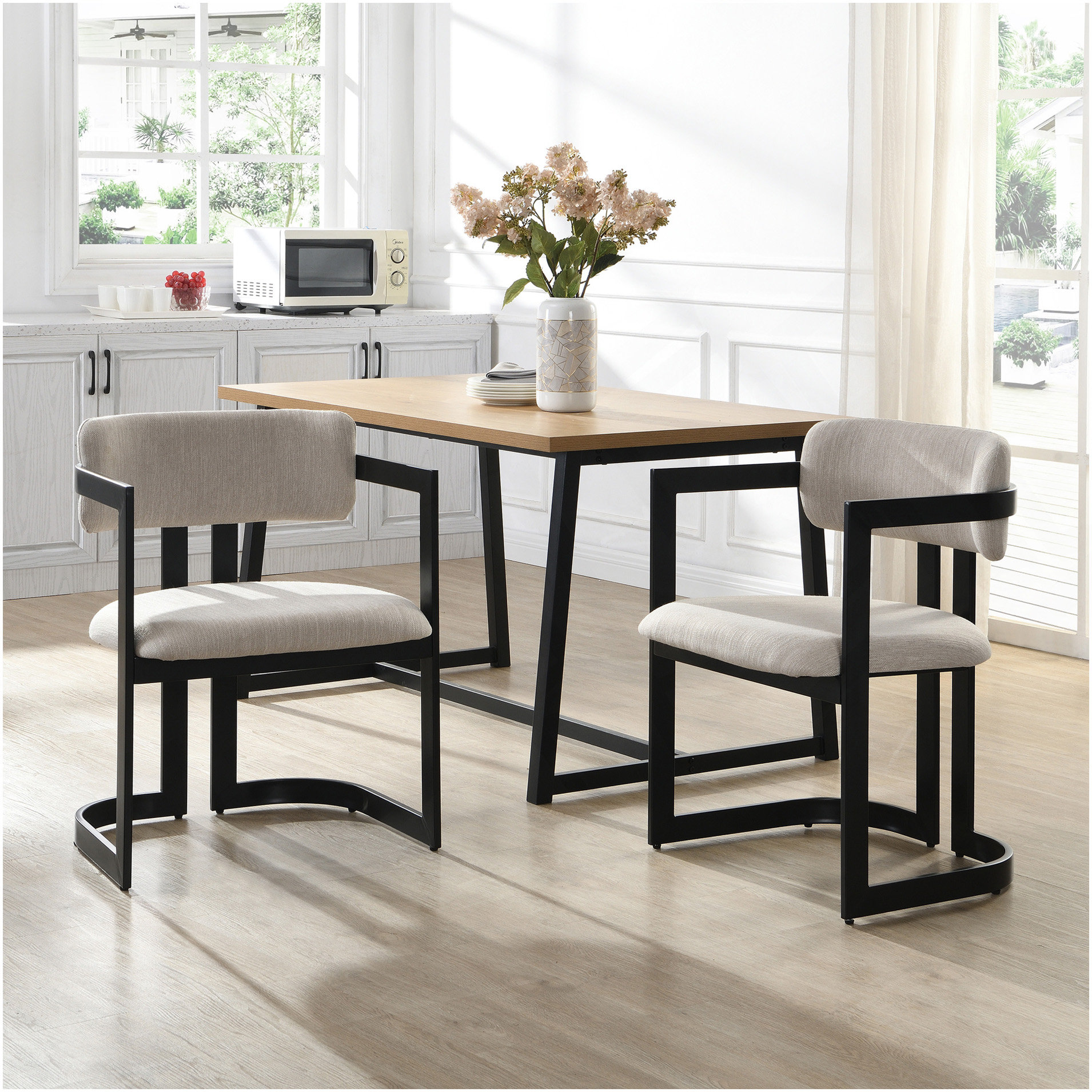 Red Barrel Studio® Upholstered Dining Chairs Set Of 2, Fabric Armchairs ...