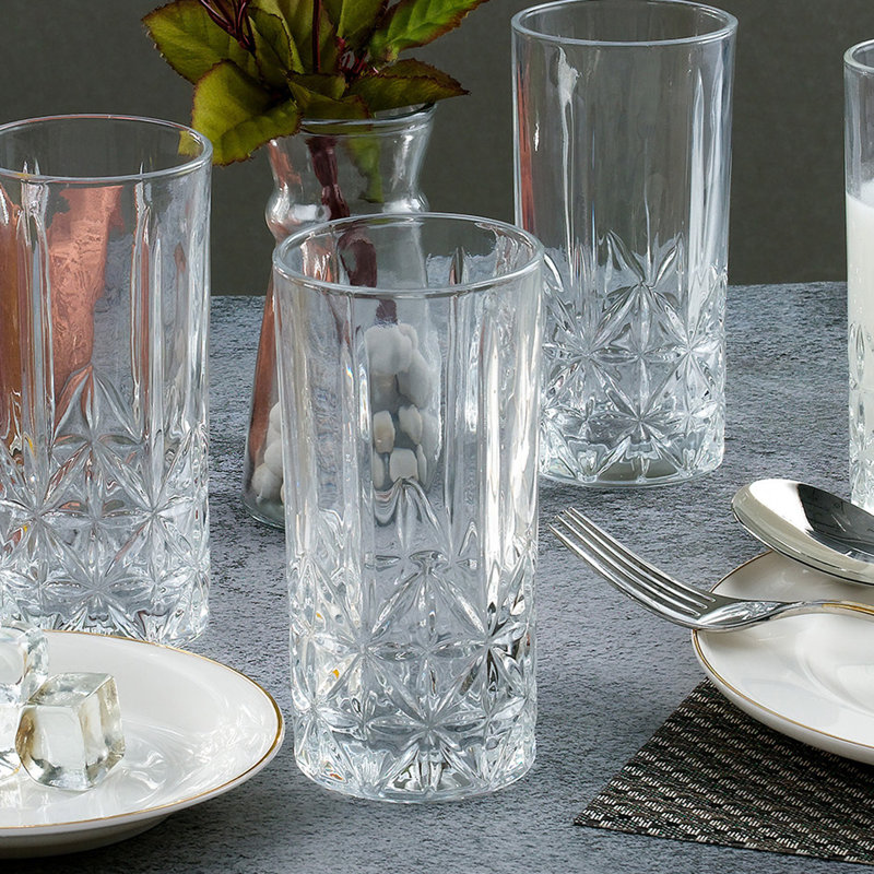 Lorren Home Trends Tall 12 Ounce Drinking Glass-Textured Cut Glass ...
