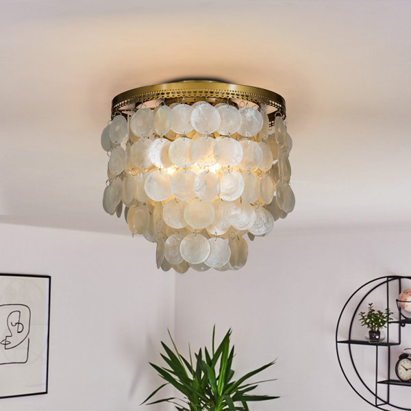 Mercer41 Mahaley 3-Light Coastal Capiz Seashell Flush Mount Ceiling ...
